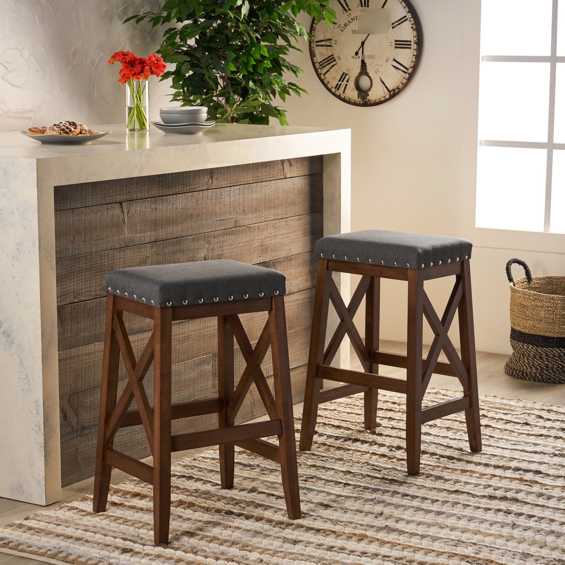 2 Saddle - Charcoal Fabric For A Fashion Forward Vibe Wood Legs And ...