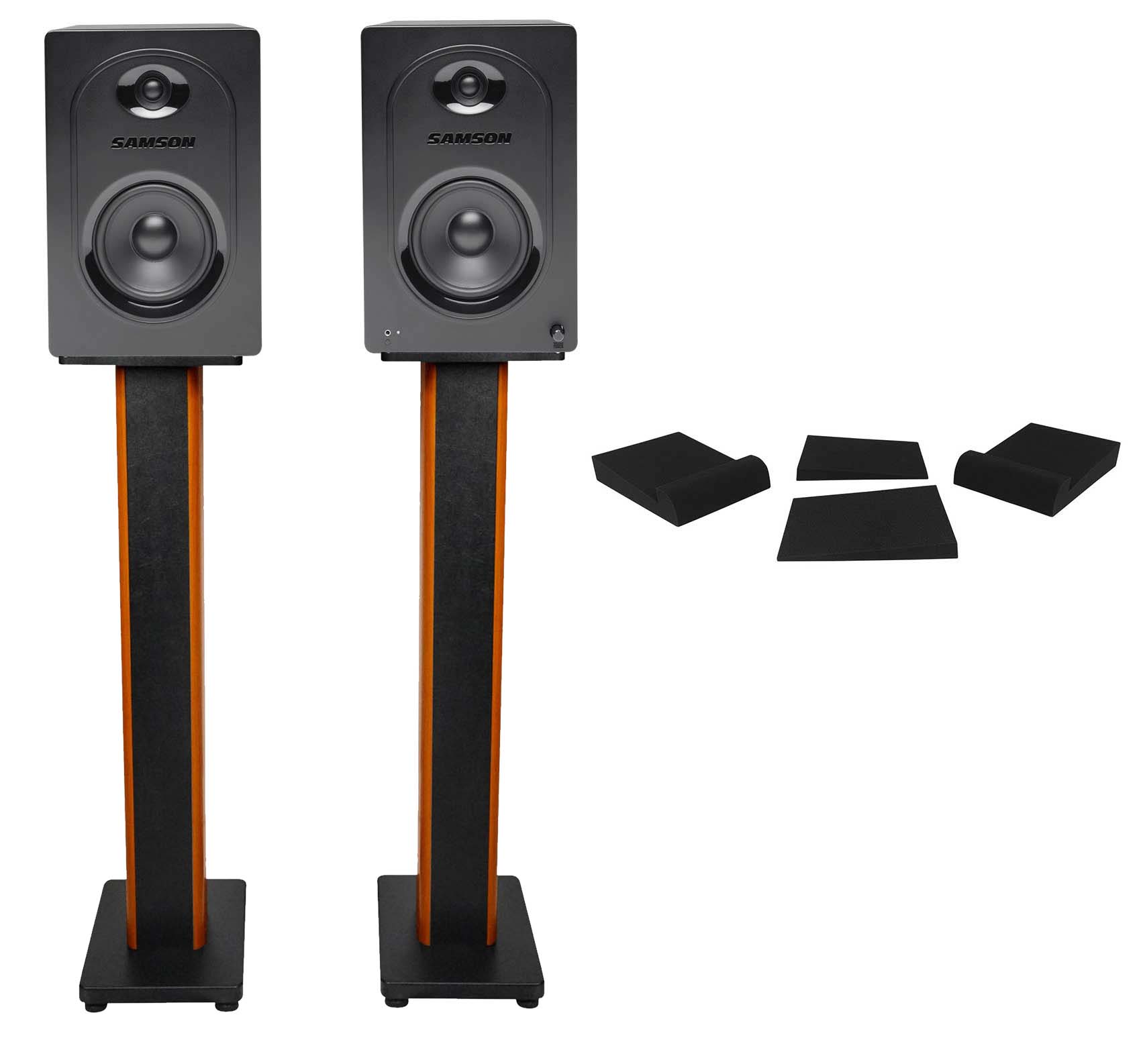 (2) Samson M50 5" Powered Studio Reference Monitors+Speaker Stands+Iso ...