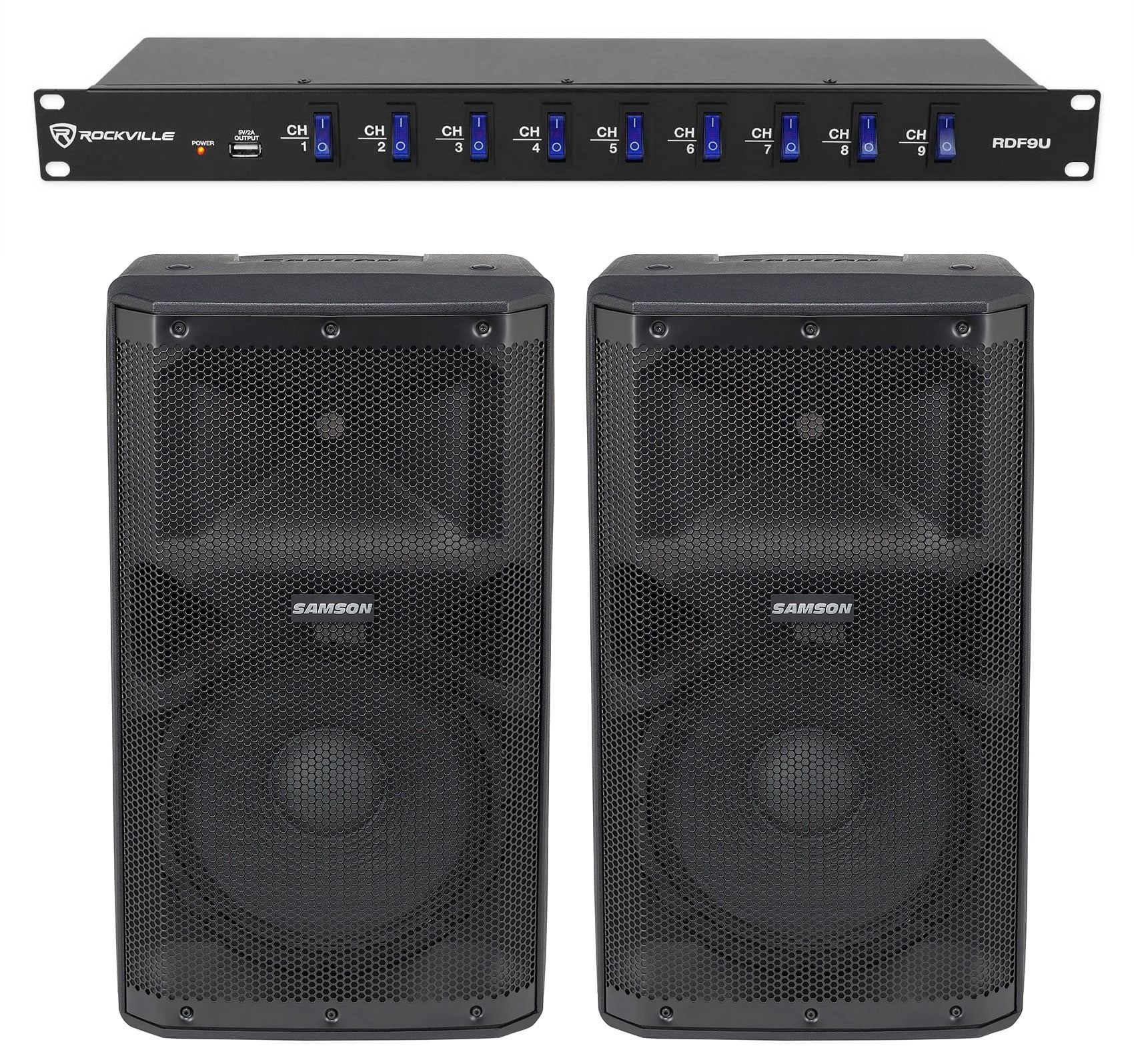 2) Samson RS112A 12" 400 Watt Powered DJ PA Speakers w/Bluetooth/USB ...