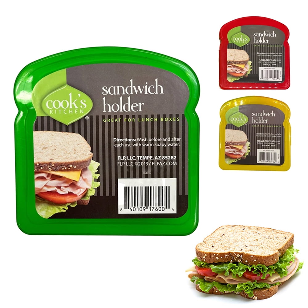 Set of 2 Sandwich Keeper, Reusable Lunch Box, Hinged Snack Food Storage ...