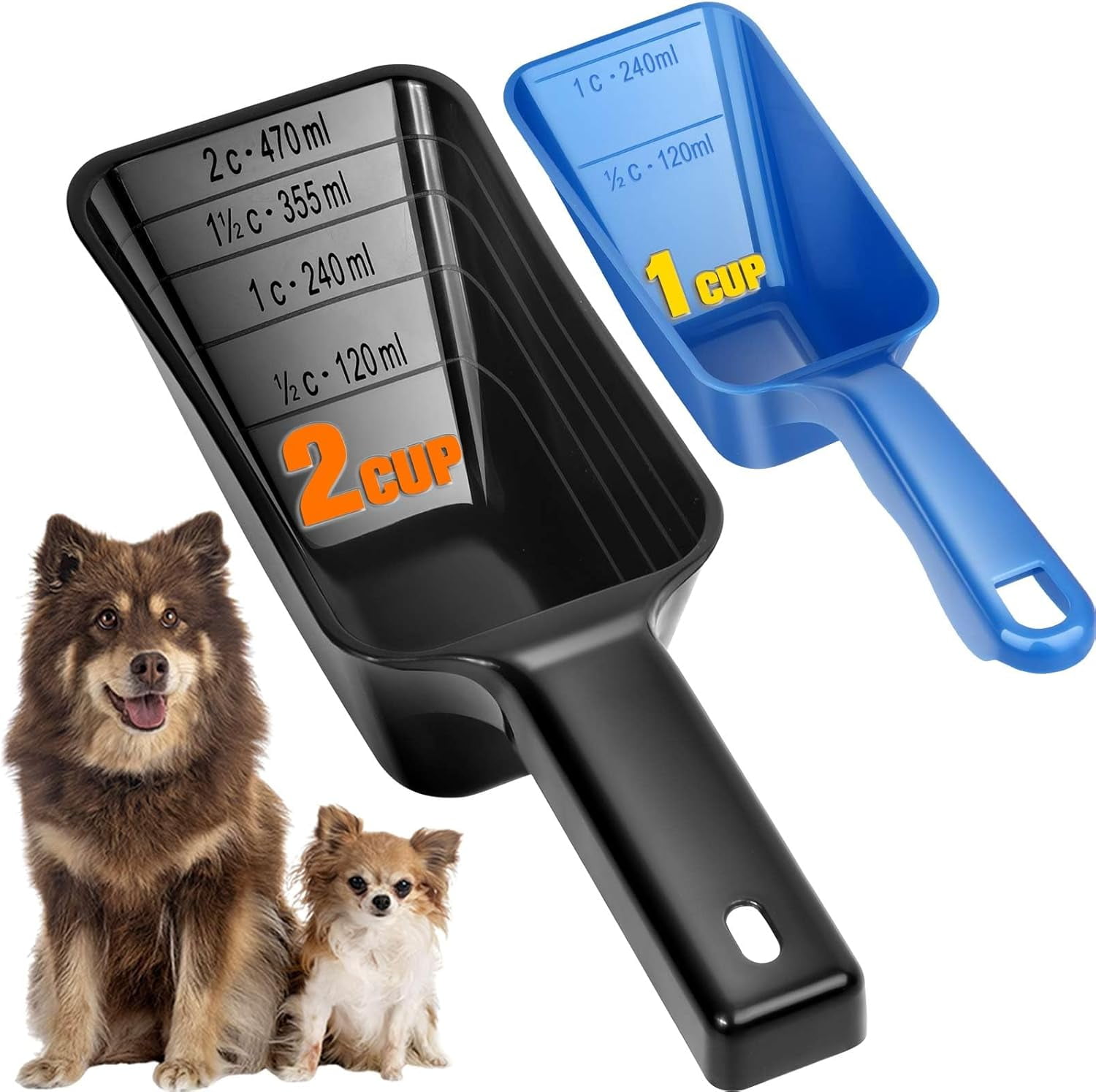 2- Scoop Set,1 Cup and 2 Cup Measuring Scoops with Clear Measurement ...