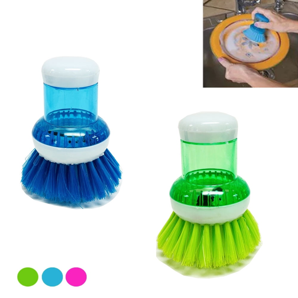 2 Scrubber Soap Dispense Palm Wash Brush Cleaning Pan Pot Dish Bowl ...