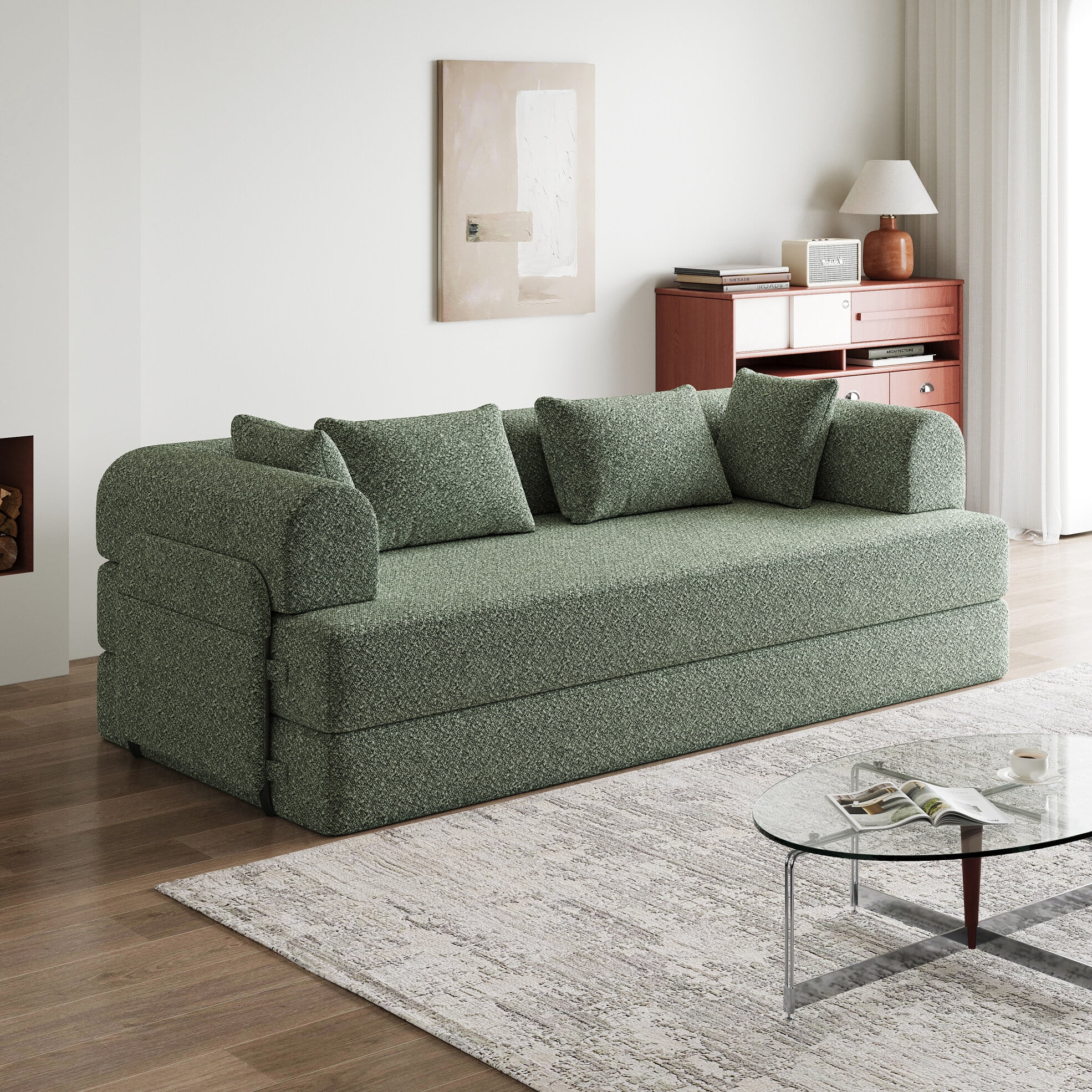 2 Seat Convertible Sleeper Sofa Bed with Cylindrical Pillows, Folding ...