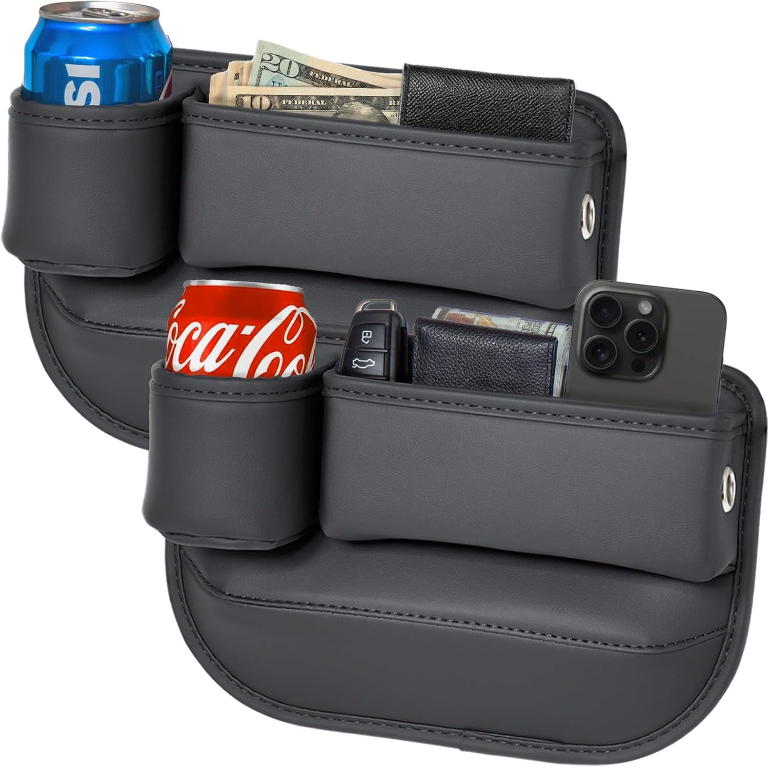 2- Seat Gap Filler Organizer with Cup Holder - Leather - Universal Fit ...