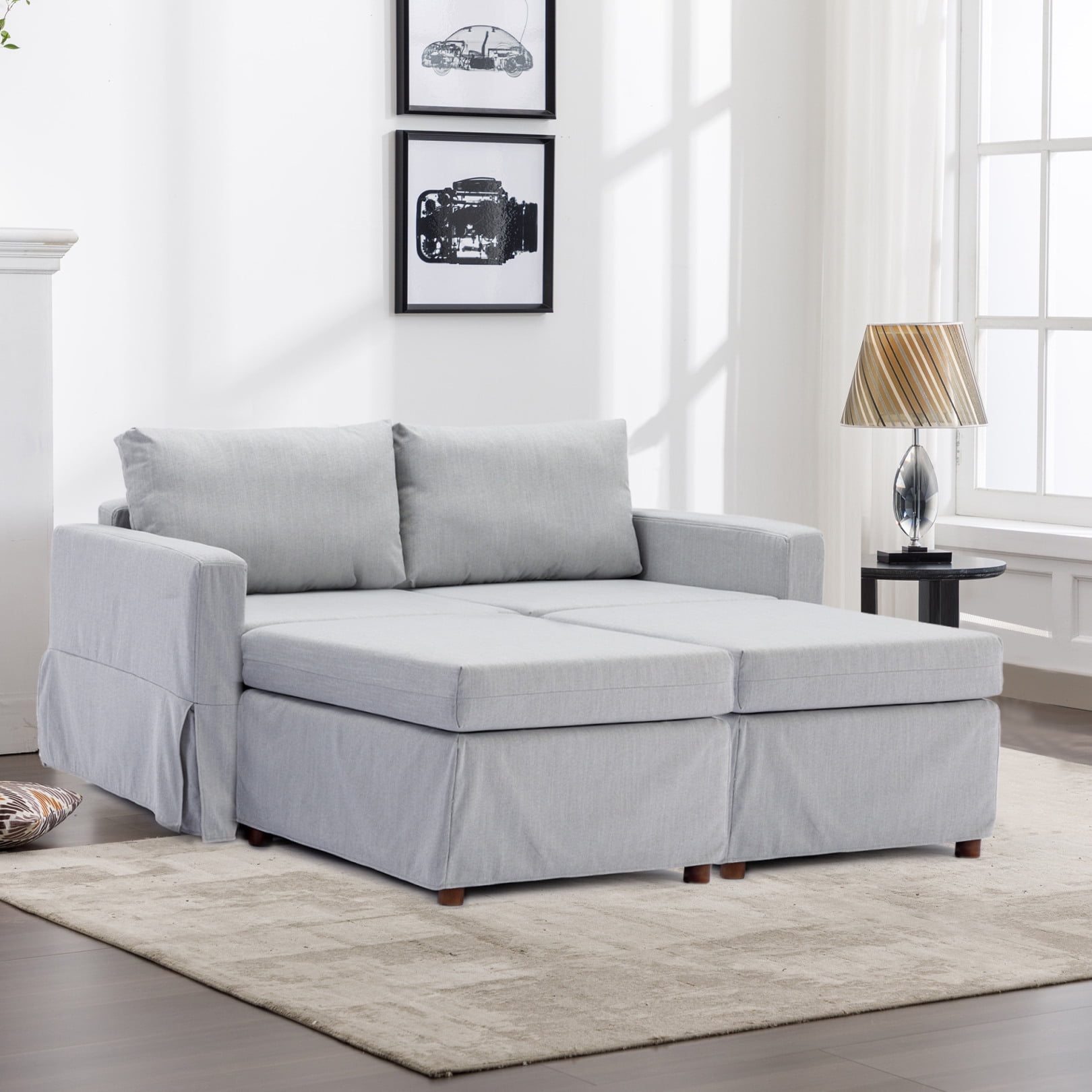 2 Seat Module Sectional Sofa Couch with 2 Ottoman, Convertible ...