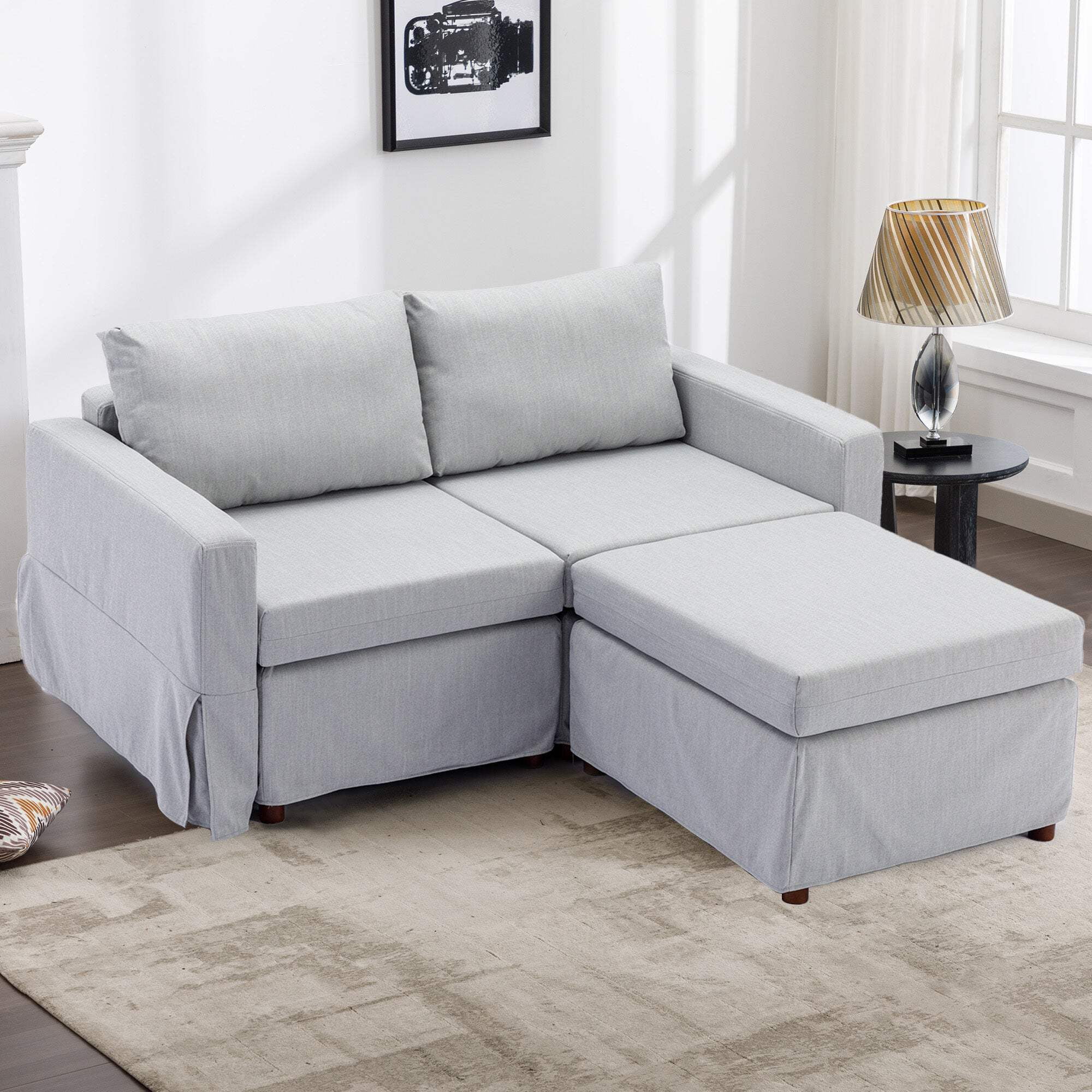 2 Seat Module Sectional Sofa Couch With 1 Ottoman,Seat Cushion And Back ...