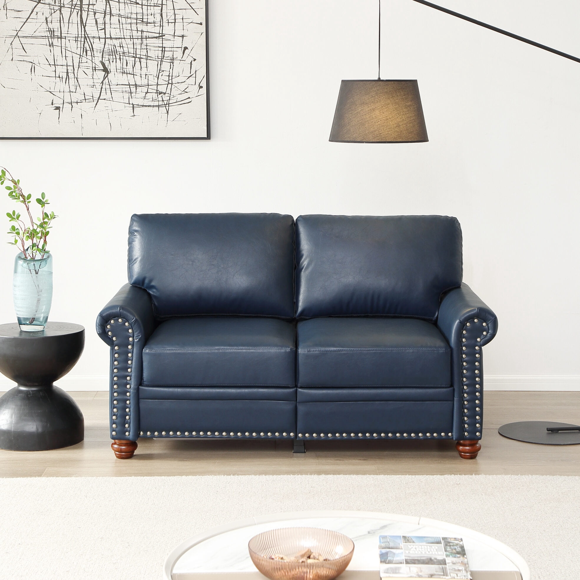 2 Seat PU Leather Upholstered Accent Sofa Couch, Living Room Sofa Couch ...