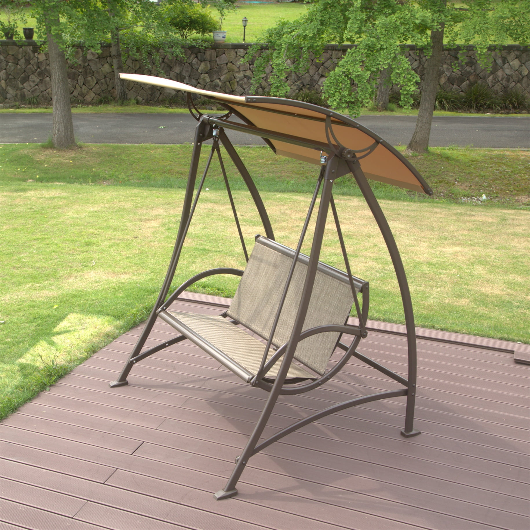 2-Seat Patio Swing Chair, Outdoor Porch Swing with Adjustable Canopy ...
