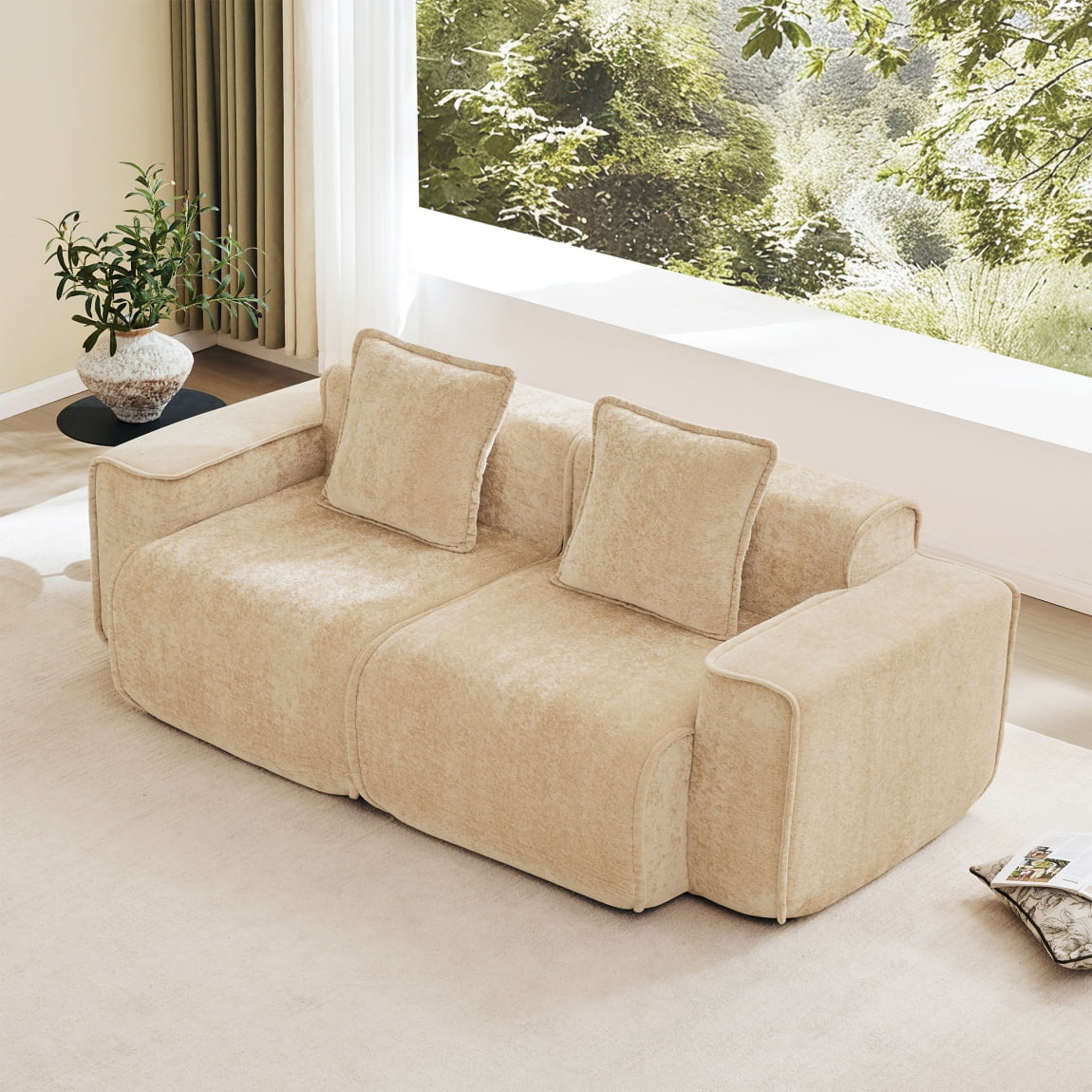 2-Seat Sectional Boneless Sofa with French Edge Piping, Modular Couch ...