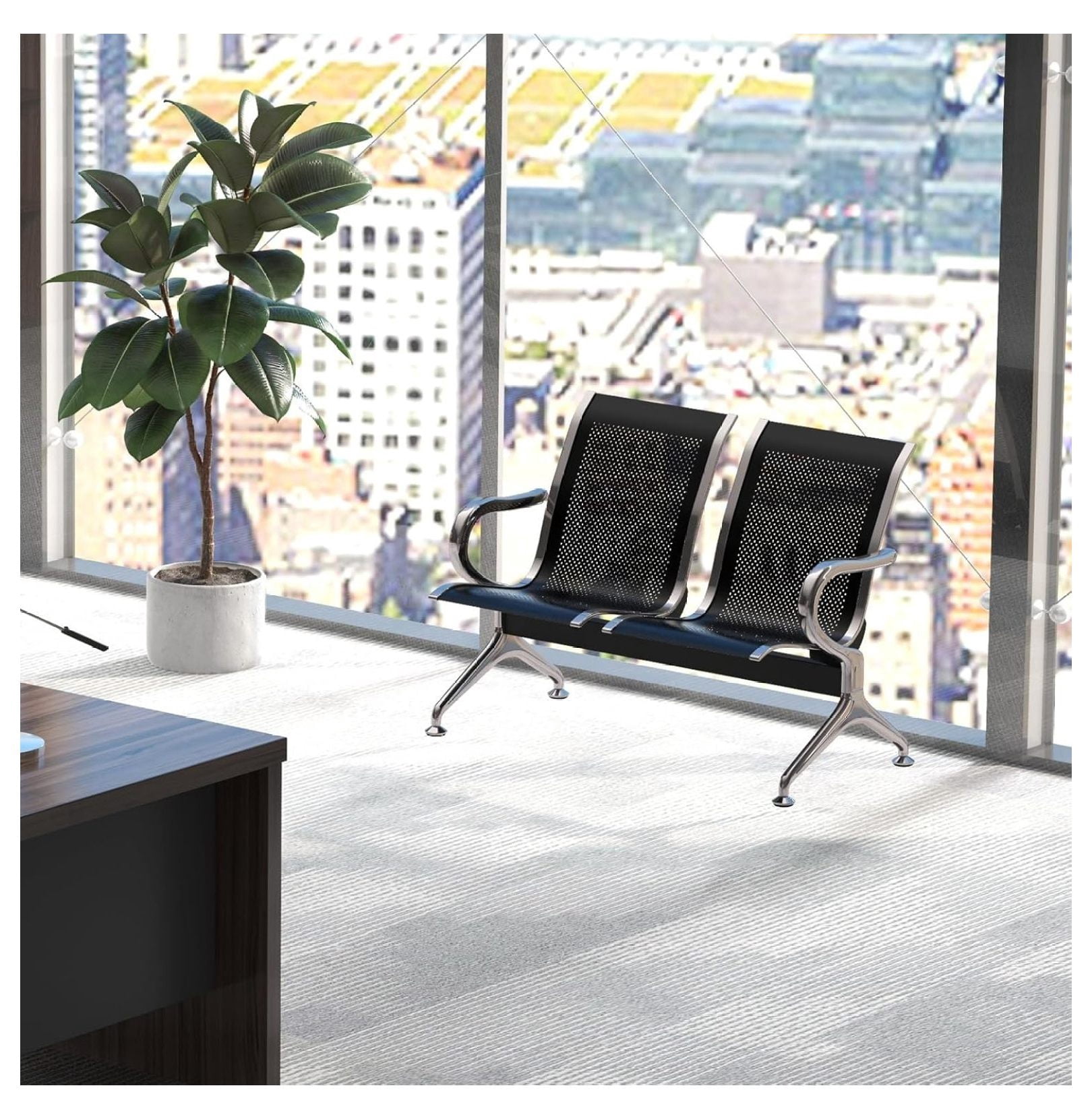 2-Seat Waiting Room Chairs - Waiting Room Bench with Arms Airport ...