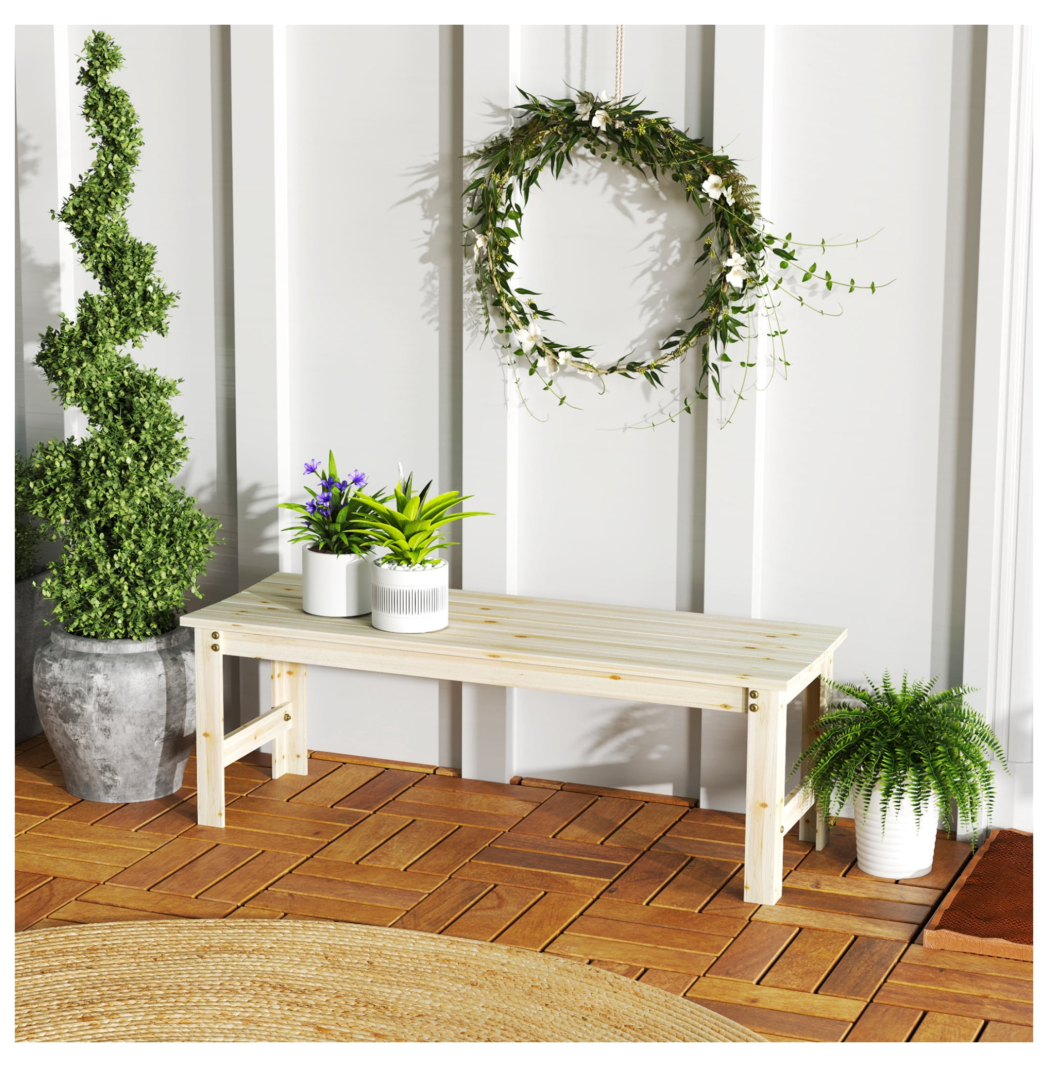 2-Seat Wood Garden Bench, Outdoor Patio Bench Slatted Seat, Nature Wood ...