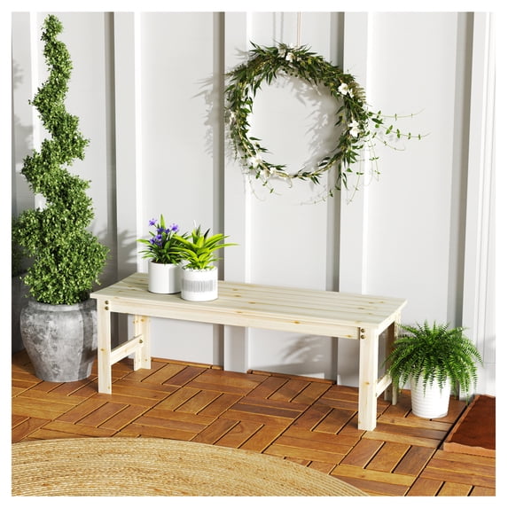 2-Seat Wood Garden Bench, Outdoor Patio Bench Slatted Seat, Nature Wood ...
