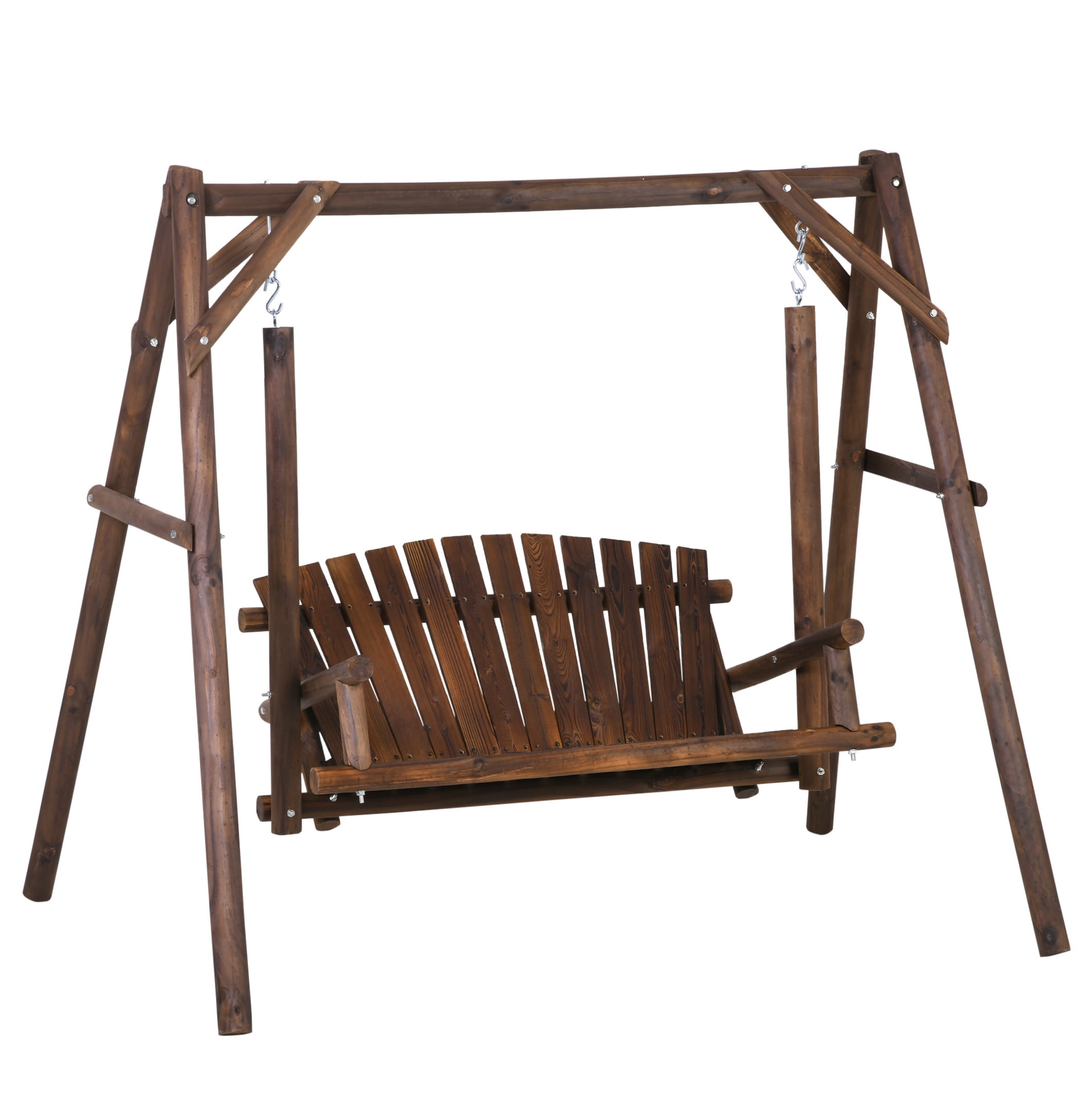 2-Seat Wooden Swing Bench - Outdoor Patio Swing, A-Frame Design, Solid ...