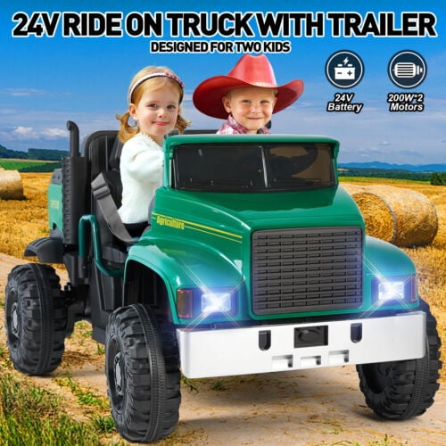 2-Seater 24V Electric Ride-On Truck with Trailer and RC Control - 3 ...