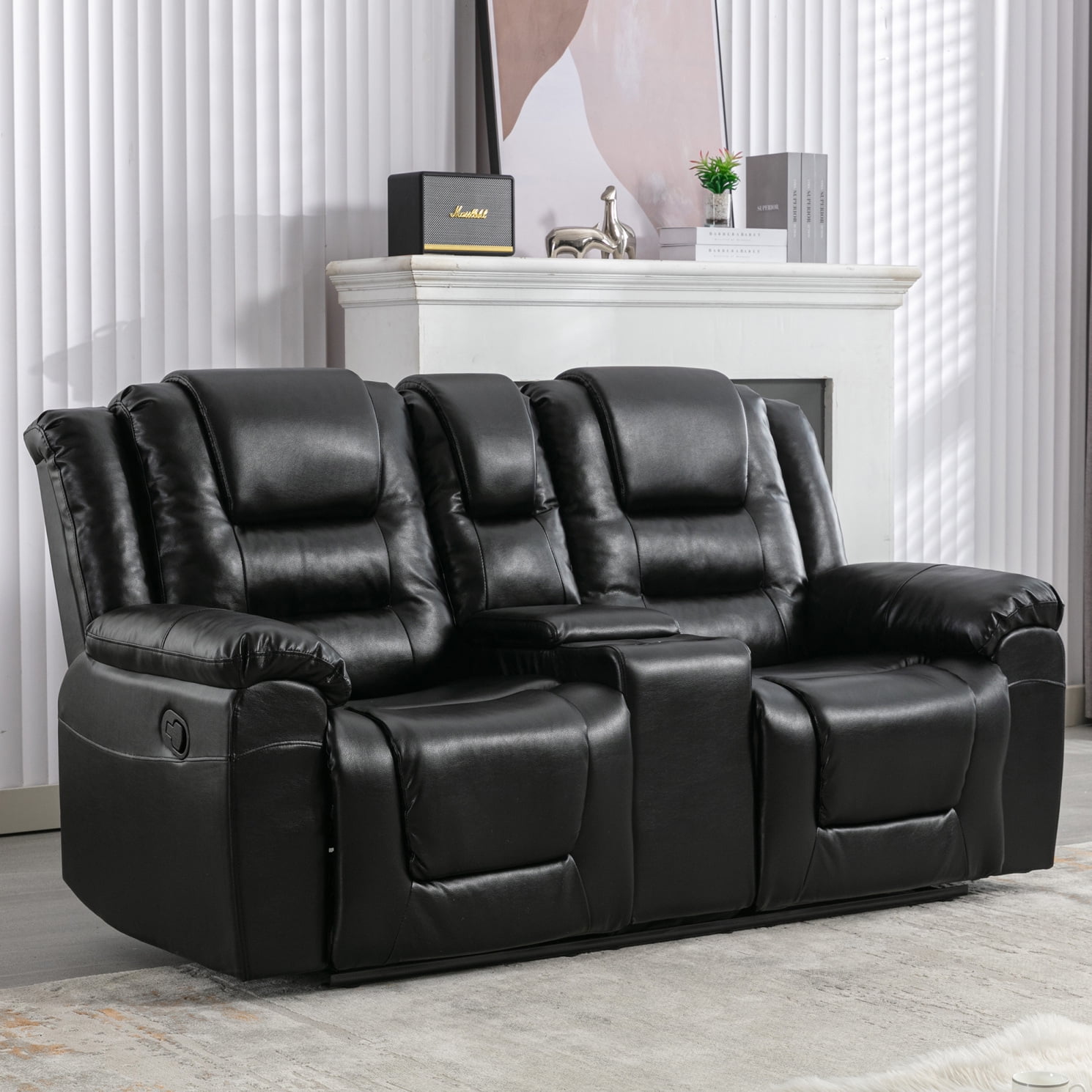 2 Seater 360°Swivel and Rocking Home Theater Recliner with Storage Box ...