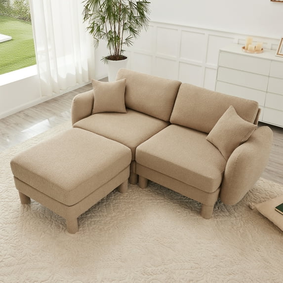 2-Seater Boucle Fabric Loveseat Sofa Couch in Coffee | Modern Shell ...