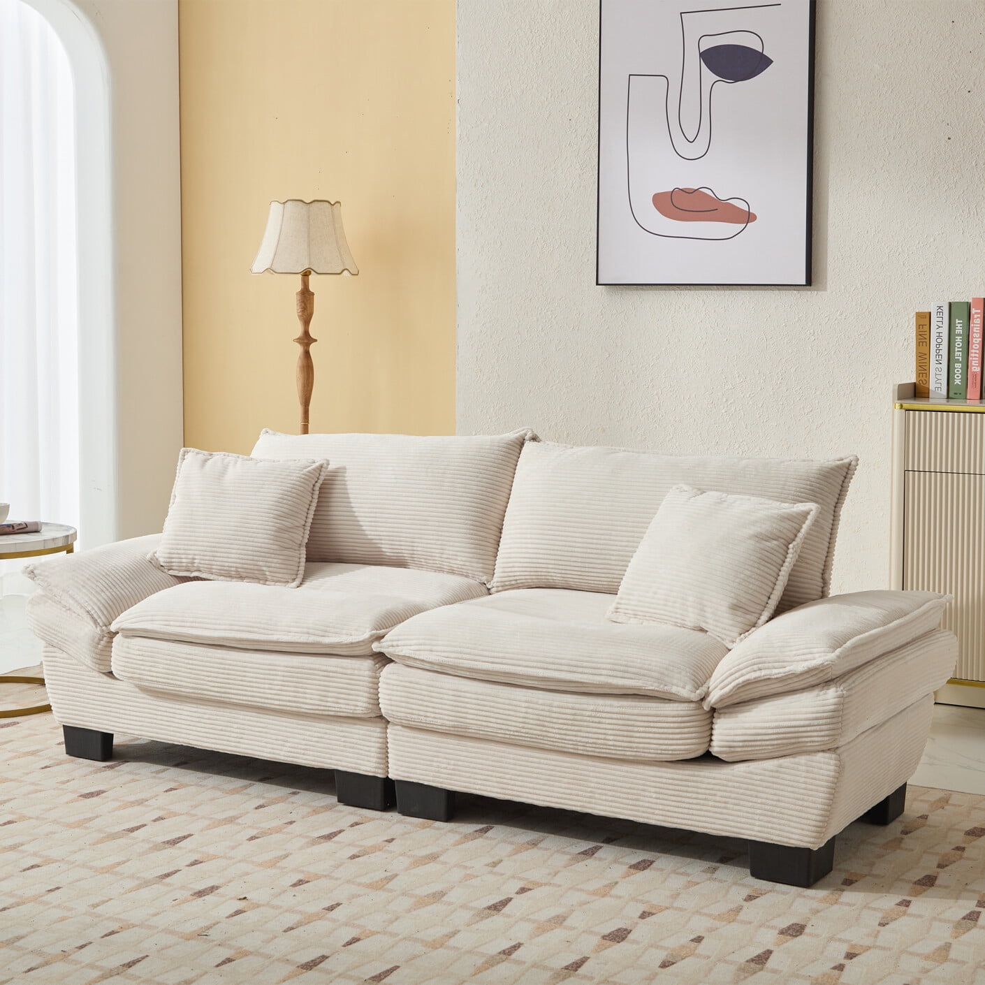 2 Seater Cloud Couch, Comfy Corduroy Loveseat Sofa with 2 Pillows ...