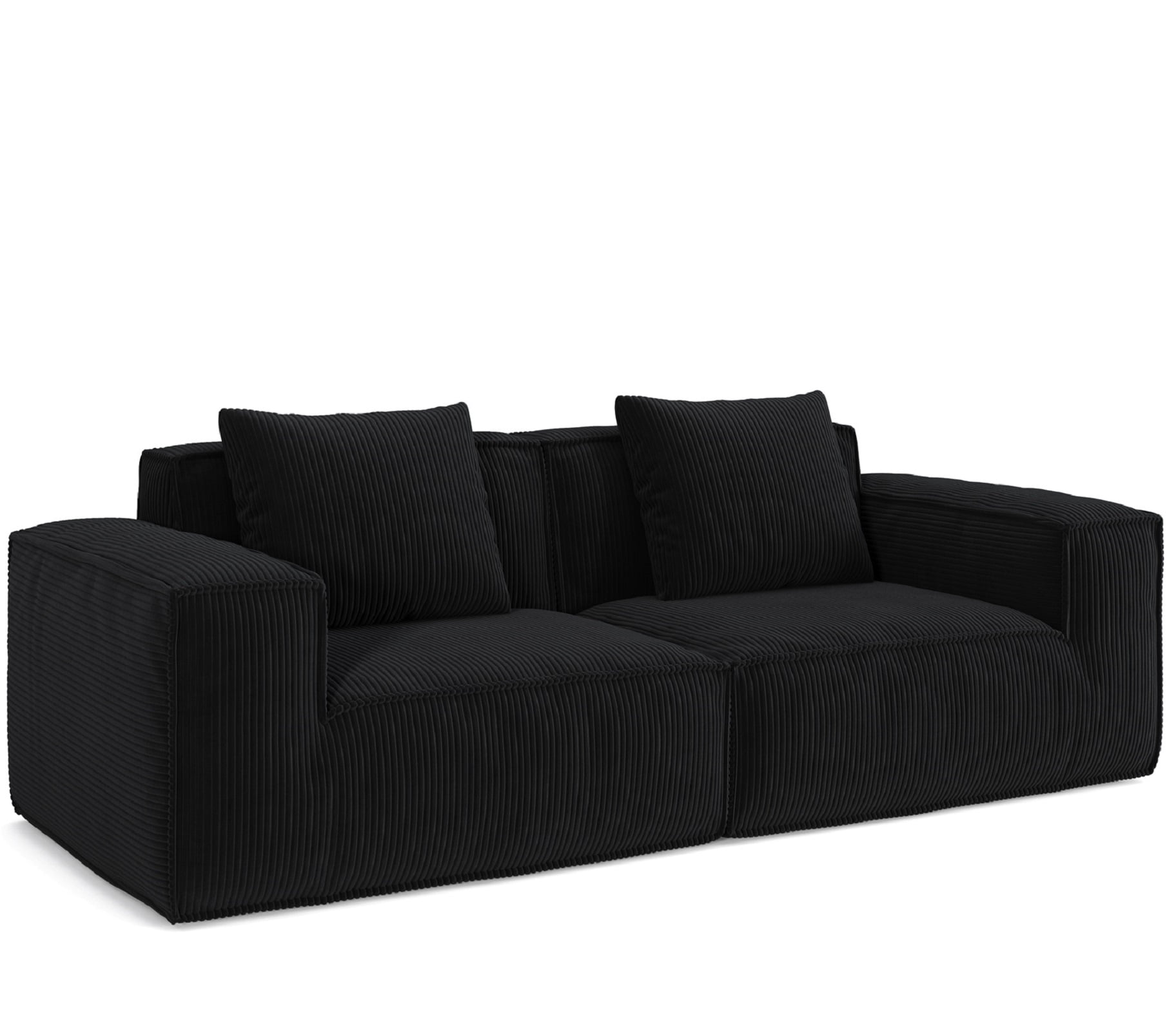 2-Seater Corduroy Fabric Compressed Tofu Block Sofa Bed - Black ...