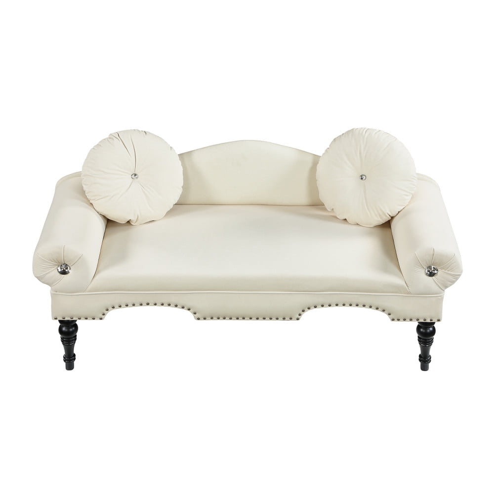2 Seater Couch Sofa with 2 Round Pillows, Modern Velvet Upholstered ...