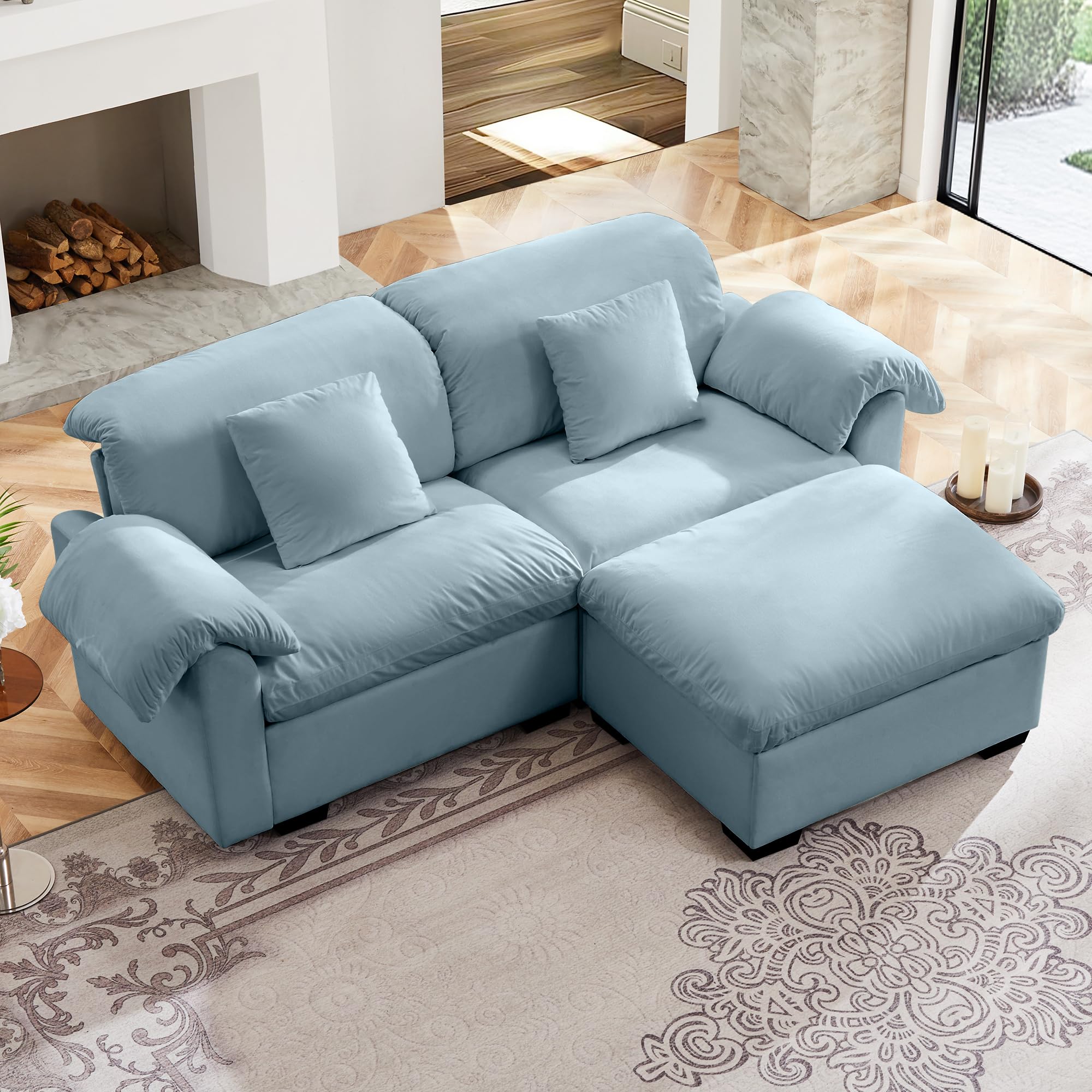 2-Seater Deep Seat Cloud-Like Velvet Sectional Sofa with Storage ...