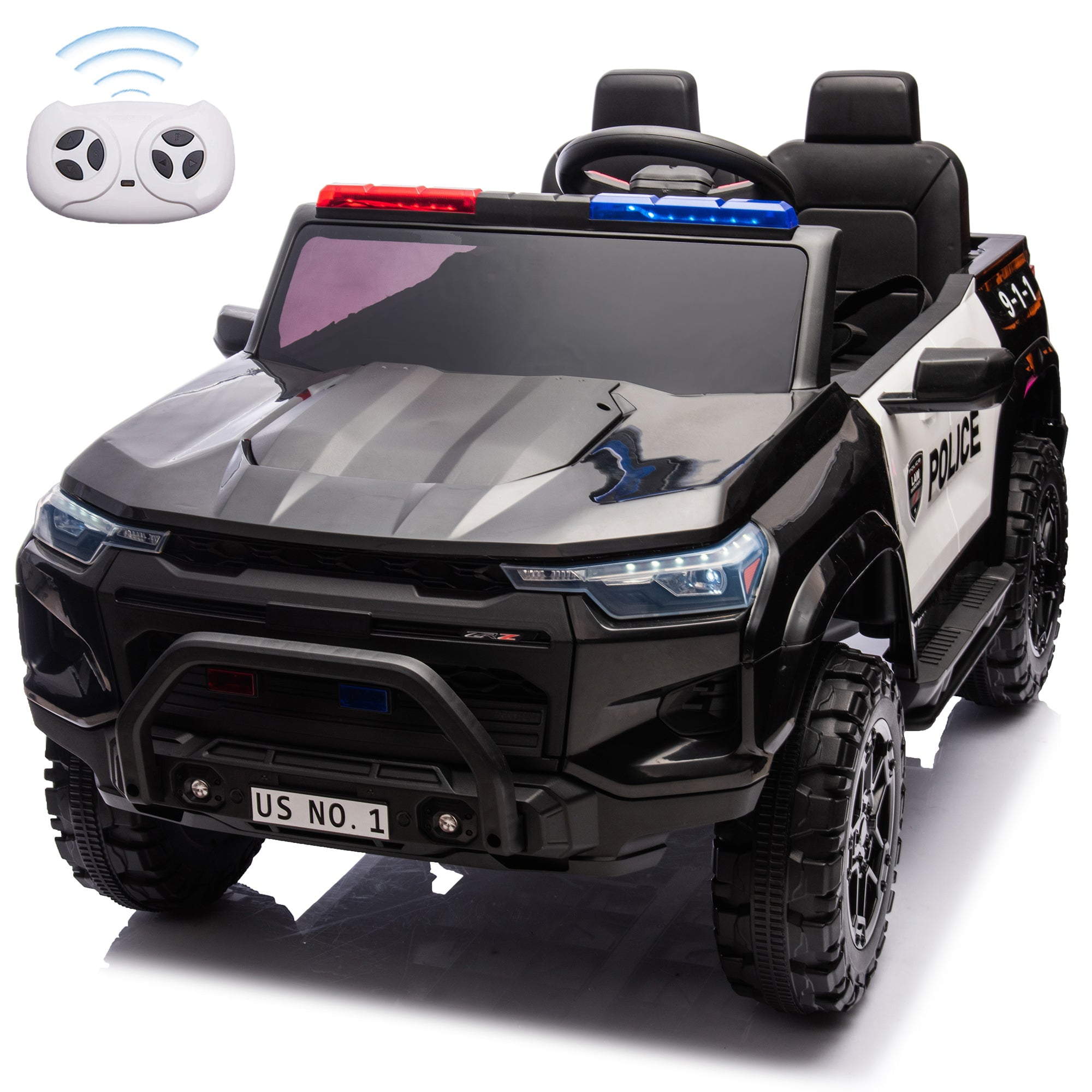 24V Outdoor Toys for Kids w/ Remote, 2-Seater Electric Police Car Ride ...