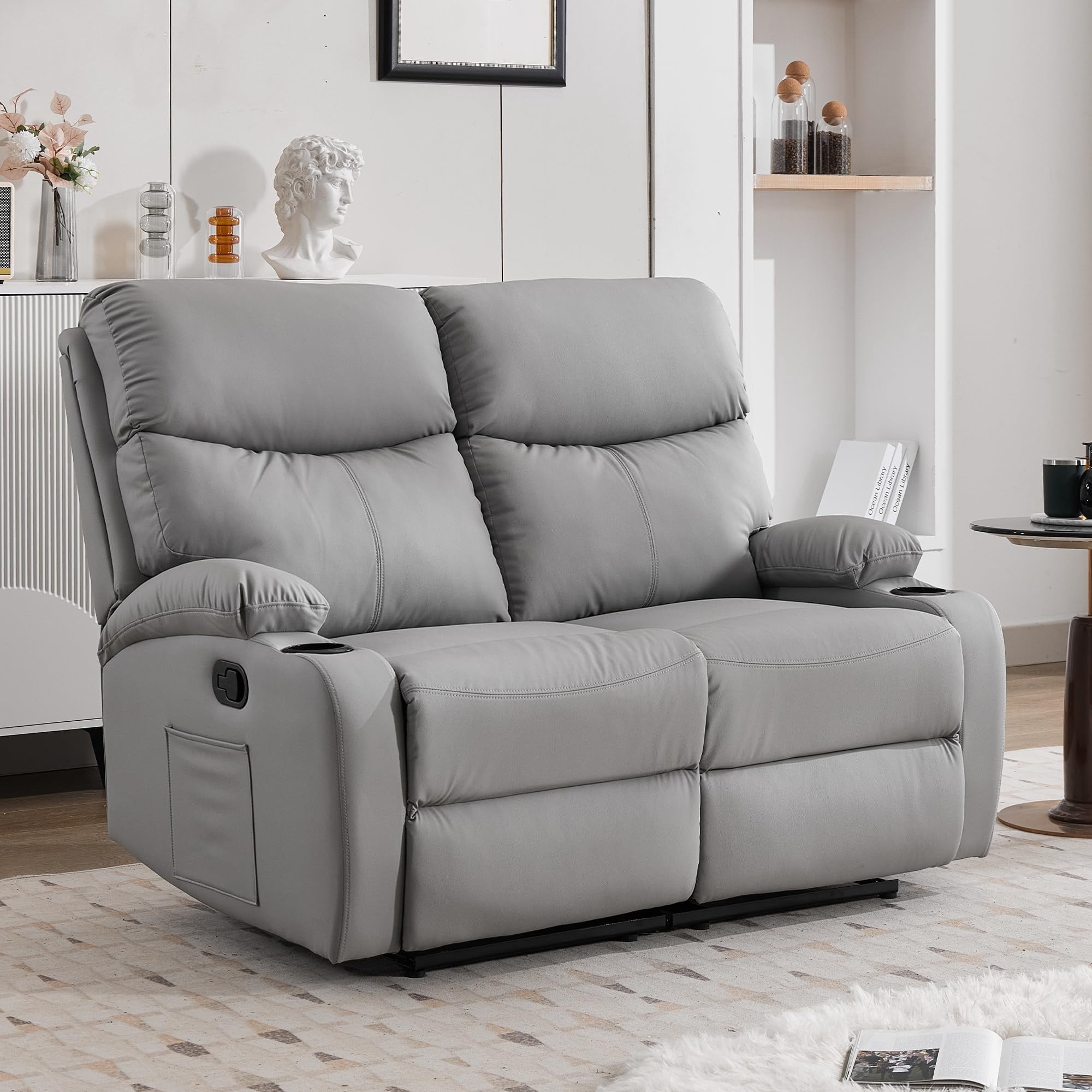2-Seater Faux Leather Double Recliner Couch with Storage Pockets for ...