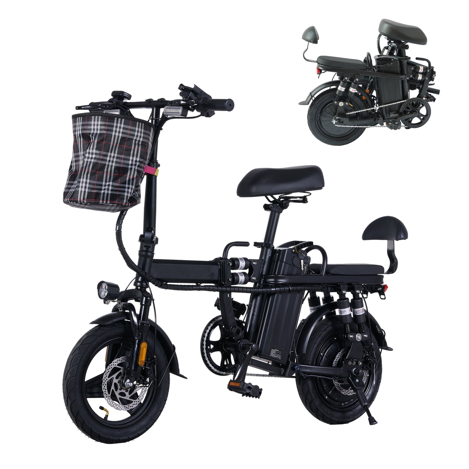 2-Seater Folding Electric Bike for Adults, 500W Motor, 48V 15Ah Battery ...