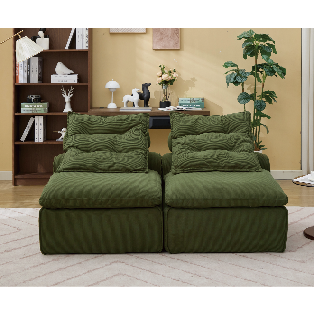 2 Seater Modular Sectional Sofa, Thicken Corduroy Cloud Couch with Neck ...