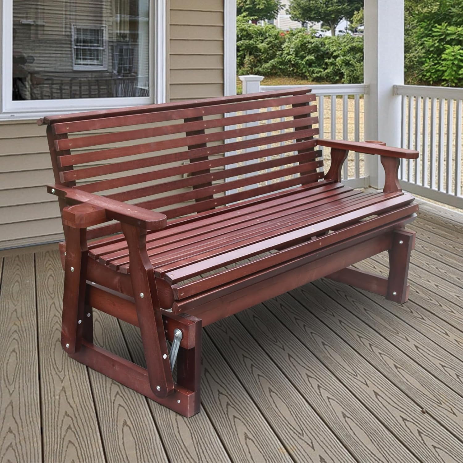 2-Seater Outdoor Glider Rocking Chair, 5FT Wood Patio Glider with High ...