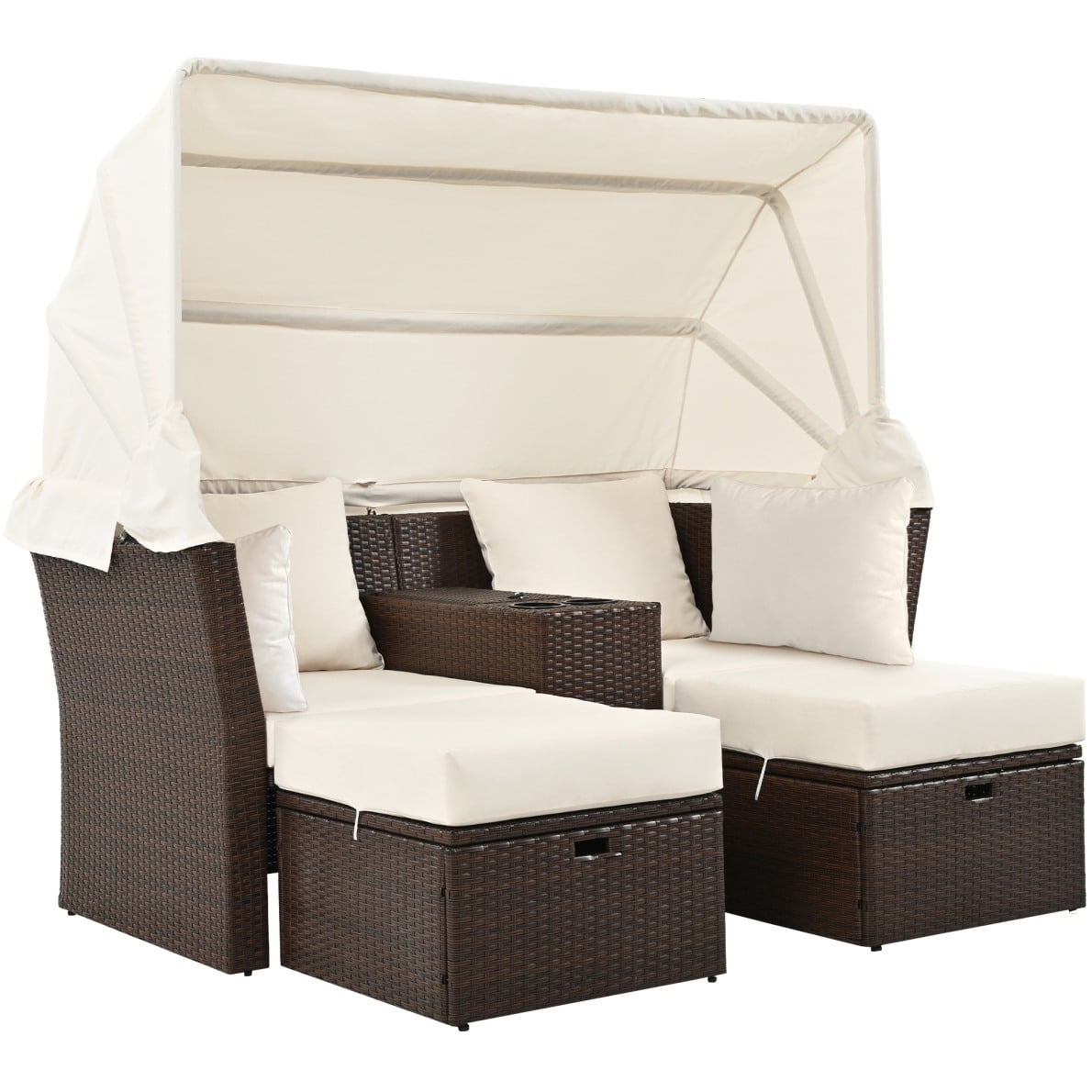 2-Seater Outdoor Patio Daybed,Outdoor Daybed Lounger with Foldable ...