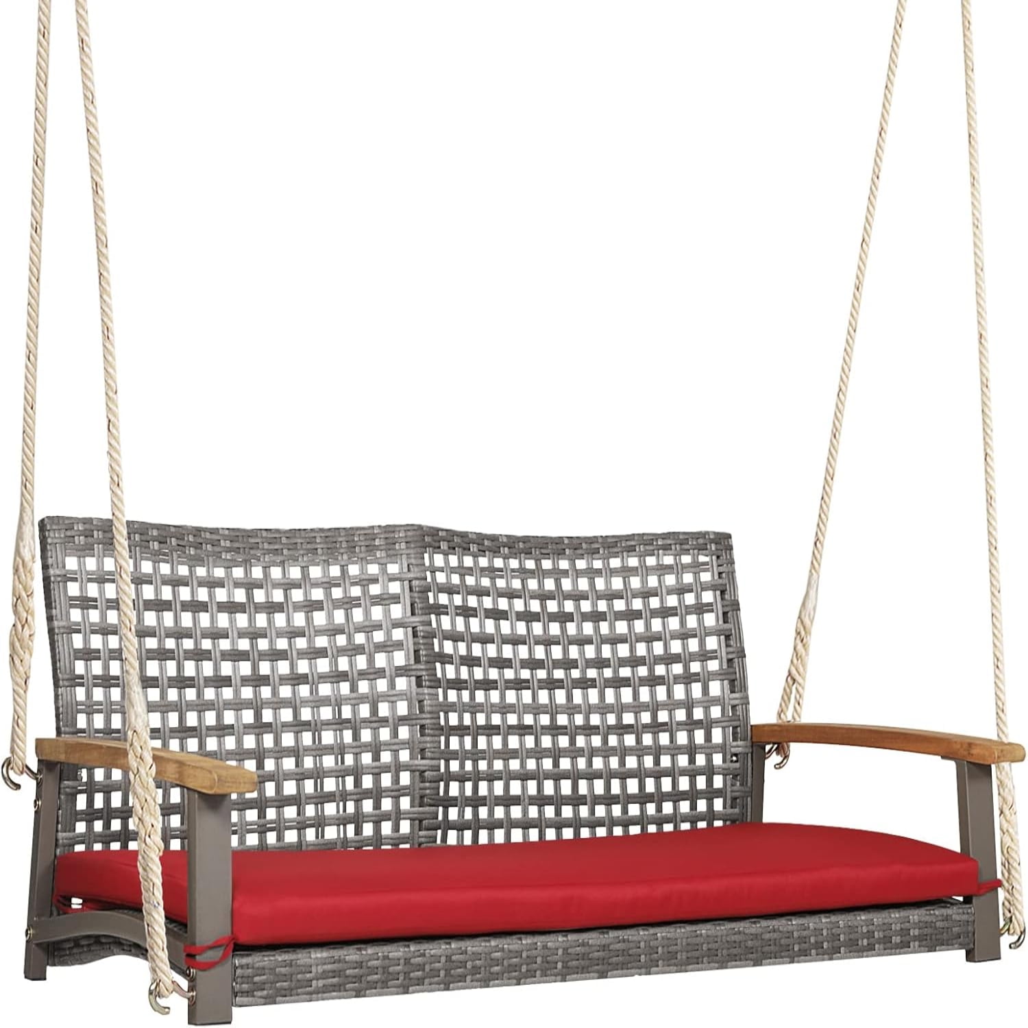 2-Seater Outdoor Porch - Patio PE Rattan Hanging Bench with and Strong ...