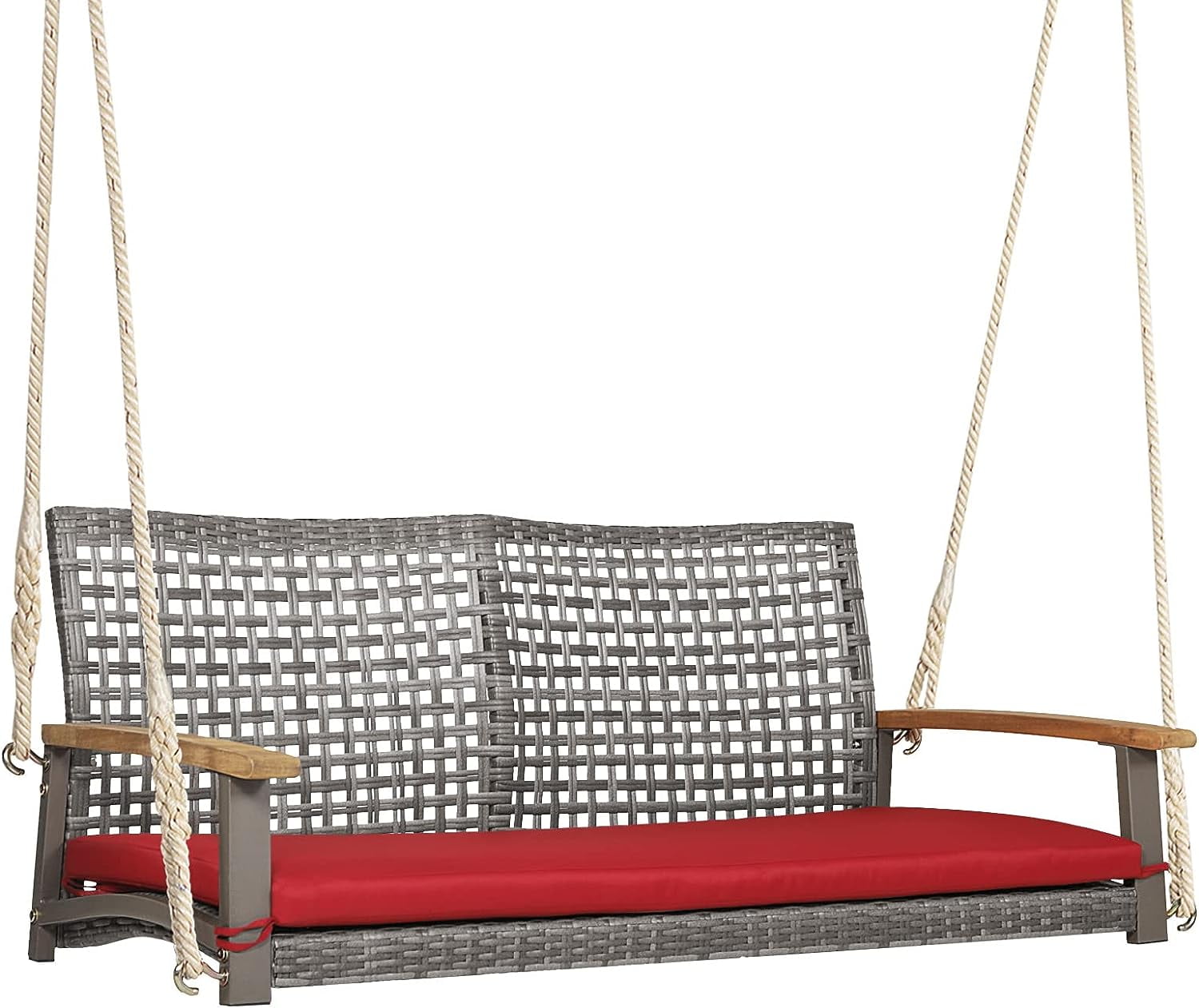2-Seater Outdoor Porch Swing - Patio PE Rattan Hanging Swing Bench with ...