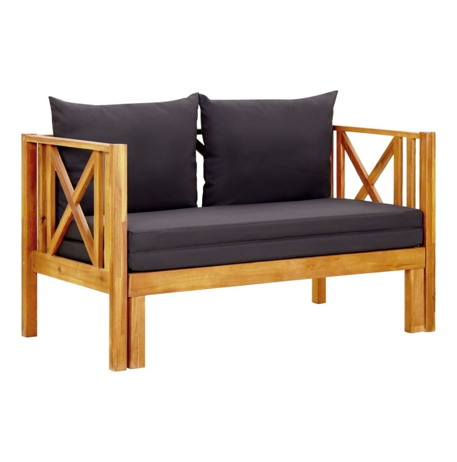 2-Seater Patio Daybed with Cushions, Solid Wood Outdoor Sofa ...