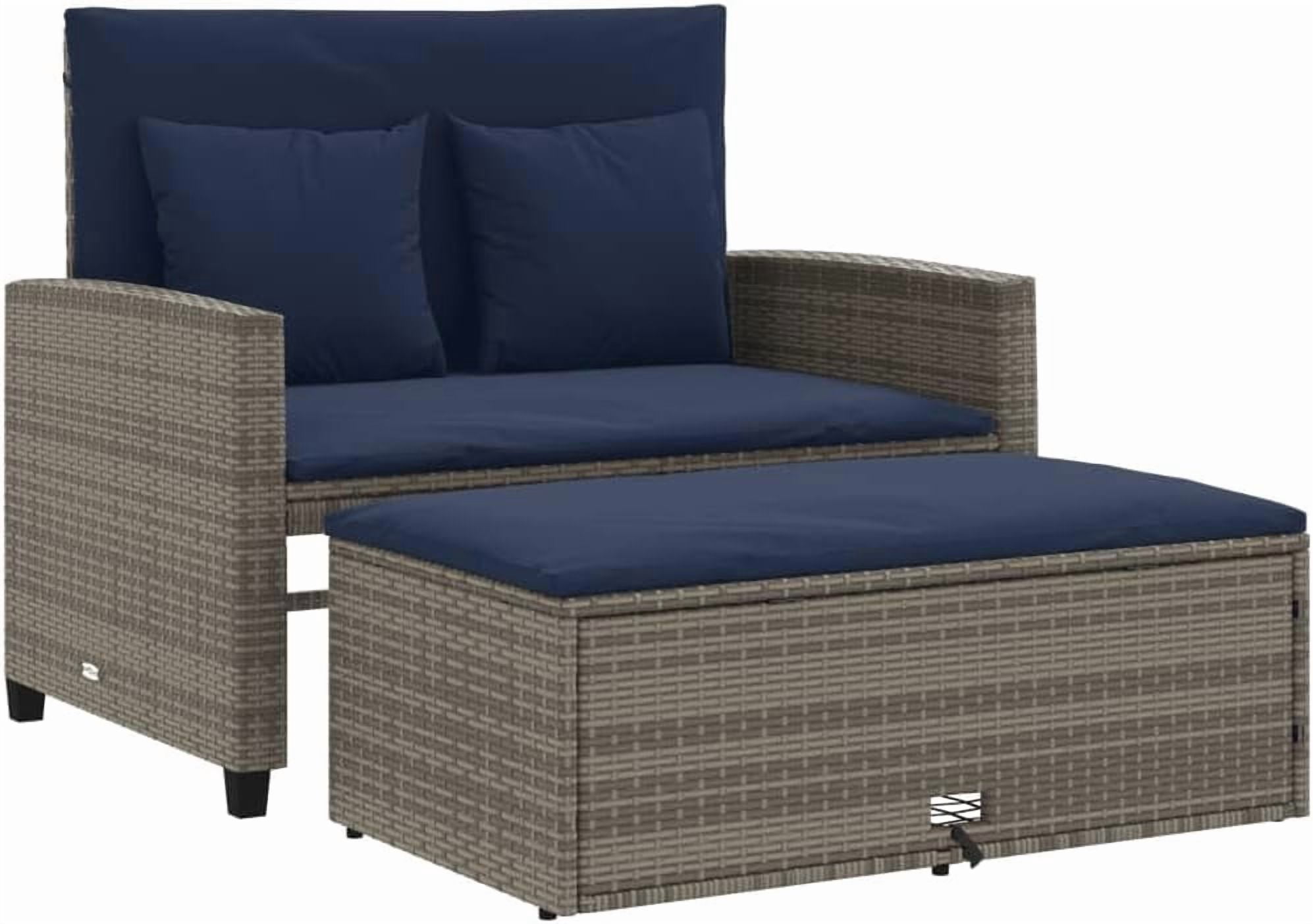 2-Seater Patio Sofa with Cushions, Gray Poly Rattan Outdoor Sofa with ...