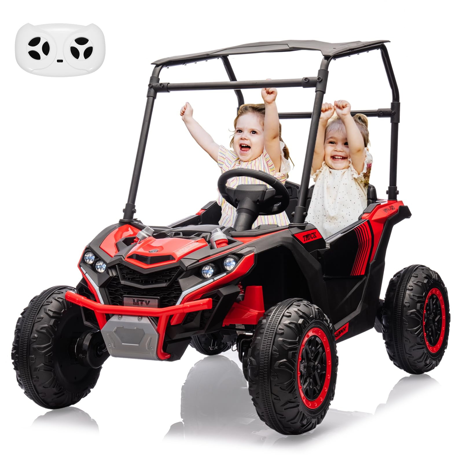 2 Seater Ride on Car w/Sun Shade, Kids Electric Vehicles w/Remote ...