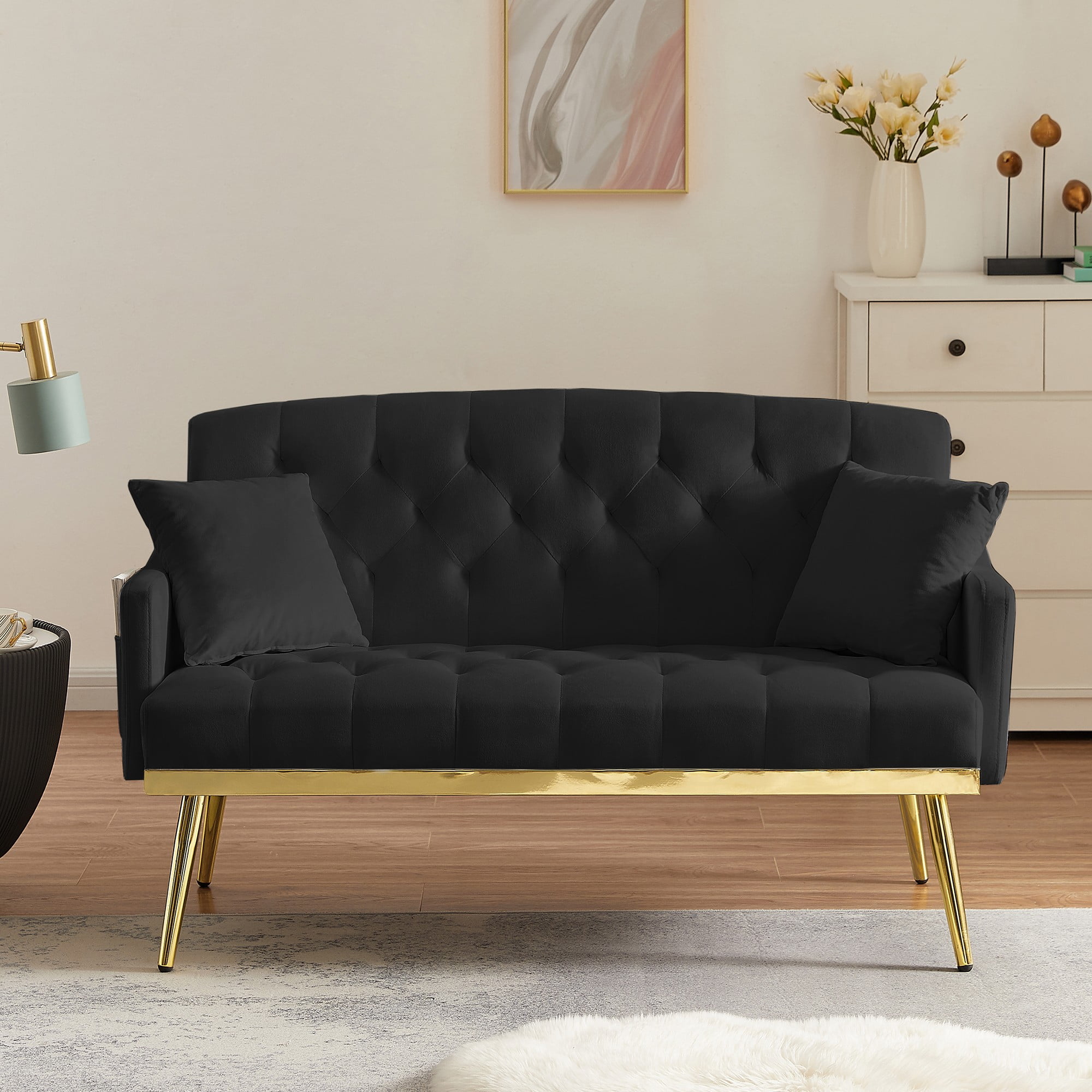 2 Seater Sofa, Contemporary Design with Tufted Back & Seat (Black ...