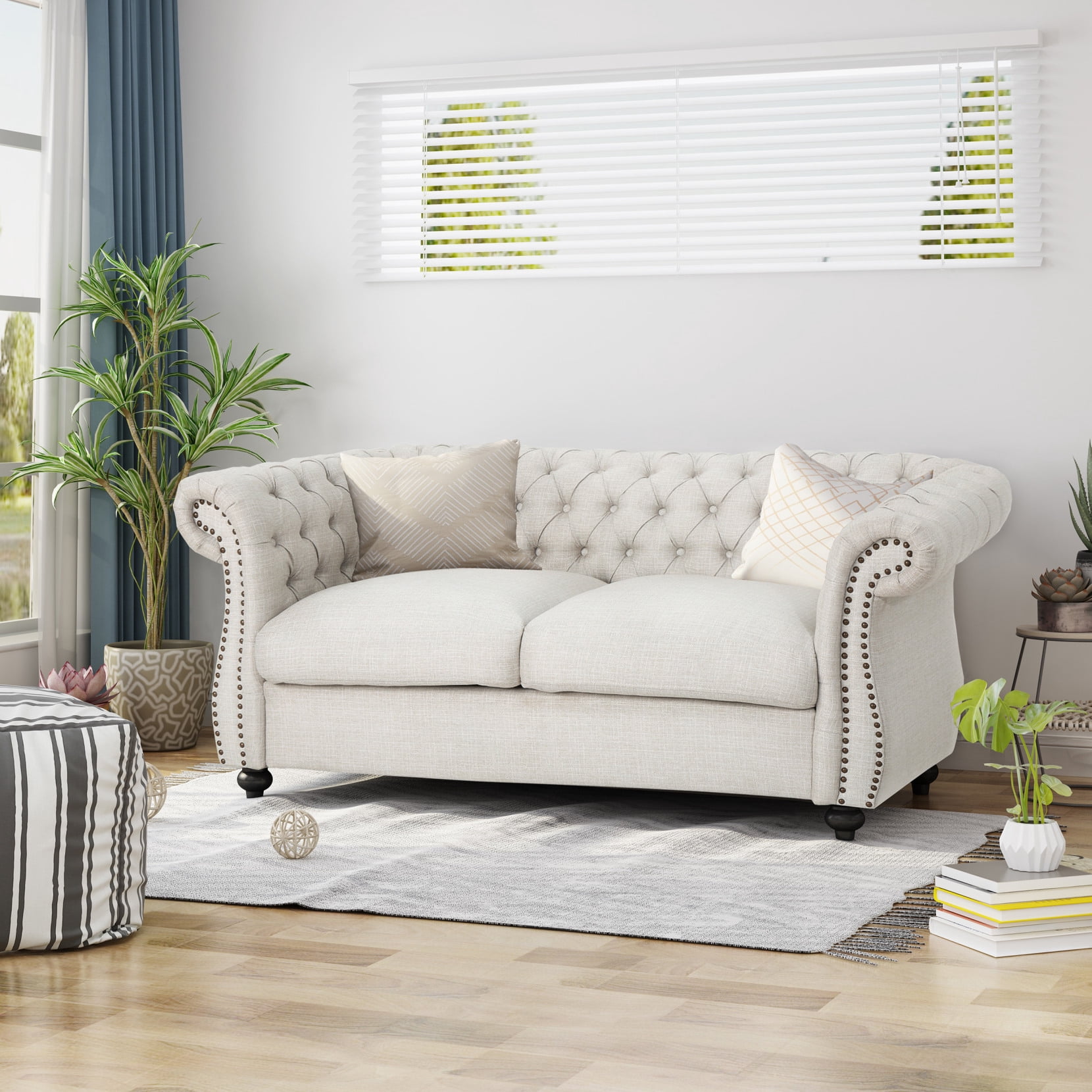 2 Seater Sofa, Lavish Loveseat with Fabric Tufted Upholstered, Chrome ...