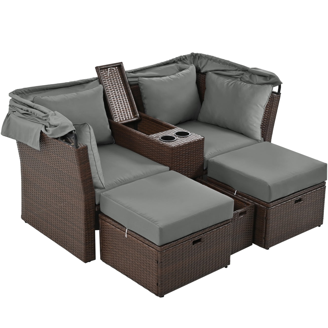 2-SeaterOutdoor Patio Daybed,Outdoor Daybed Lounger with Foldable ...