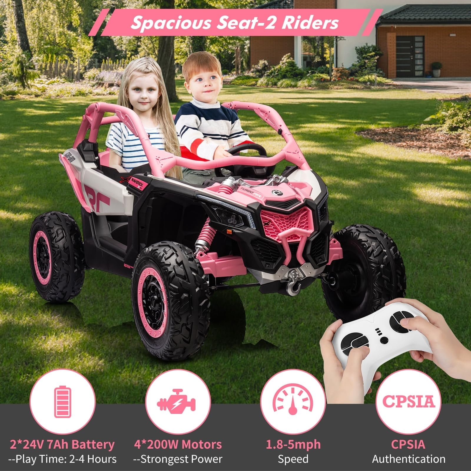 2 Seats Ride on UTV with Remote Control for Kids Pink - Walmart.com