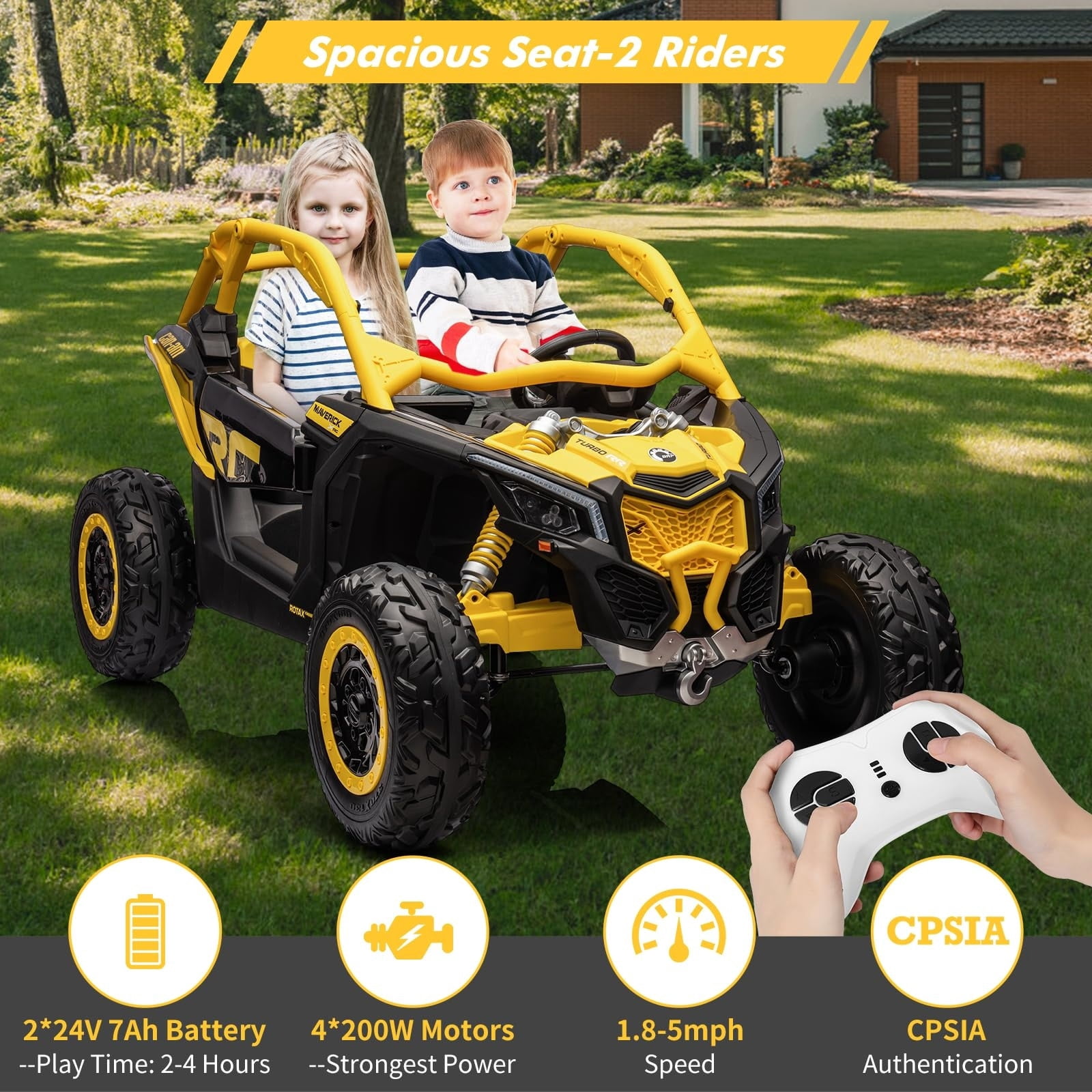 2 Seats Ride on UTV with Remote Control for Kids Yellow - Walmart.com