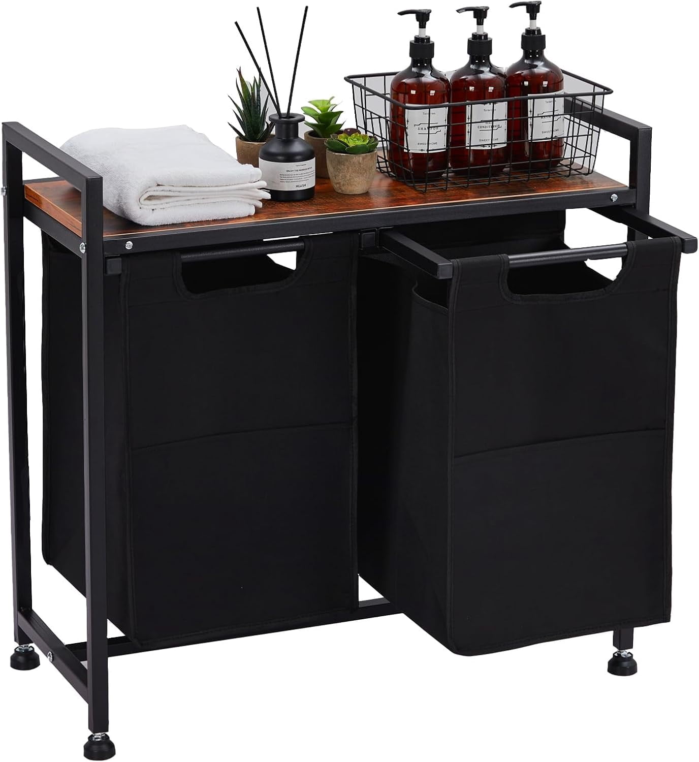 2-Section Laundry Hamper Organizer, With Pull-Out & Removable Bags ...