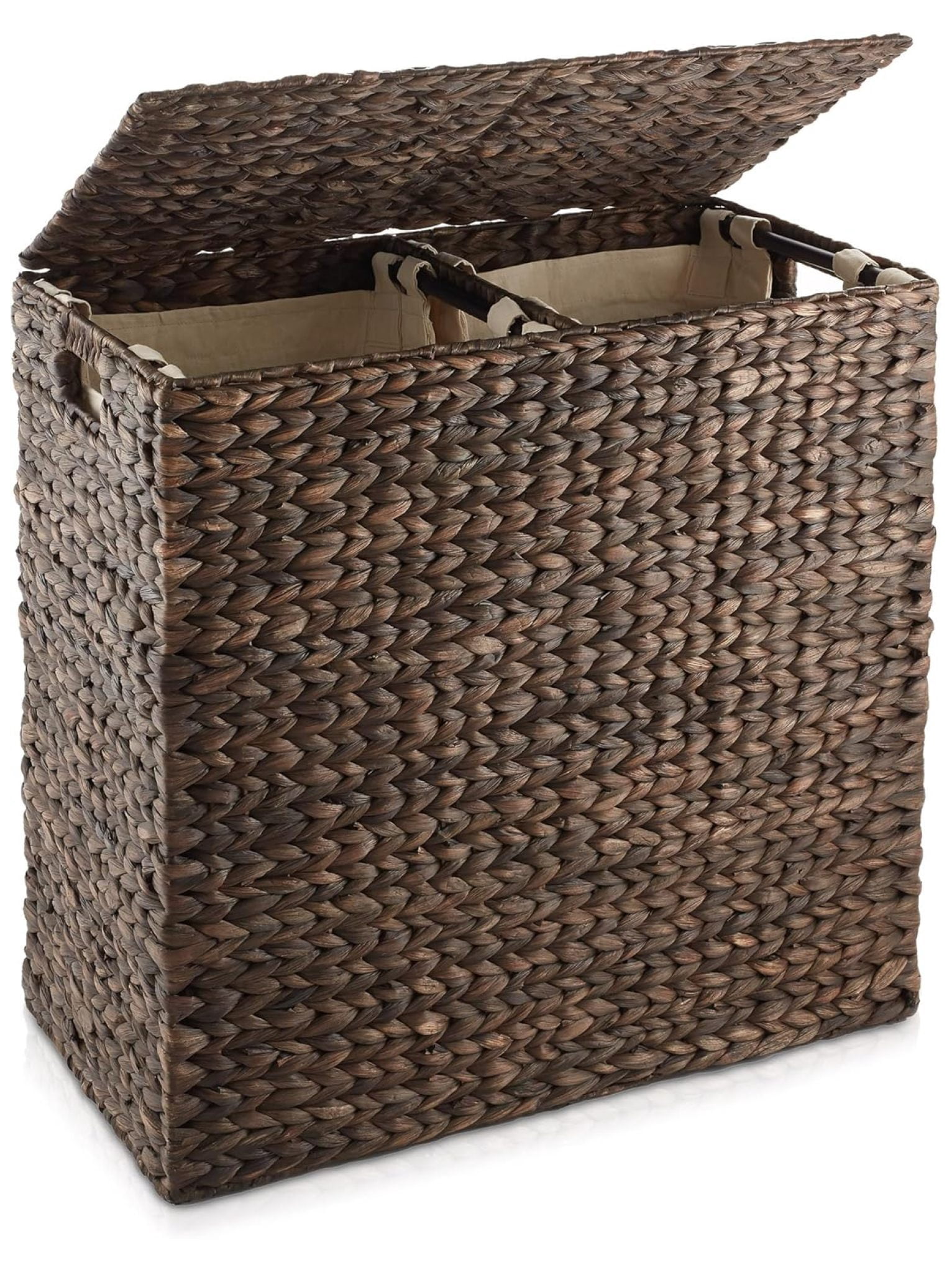 2-Section Laundry Hamper with Removable Liner Bags - Espresso, Woven ...