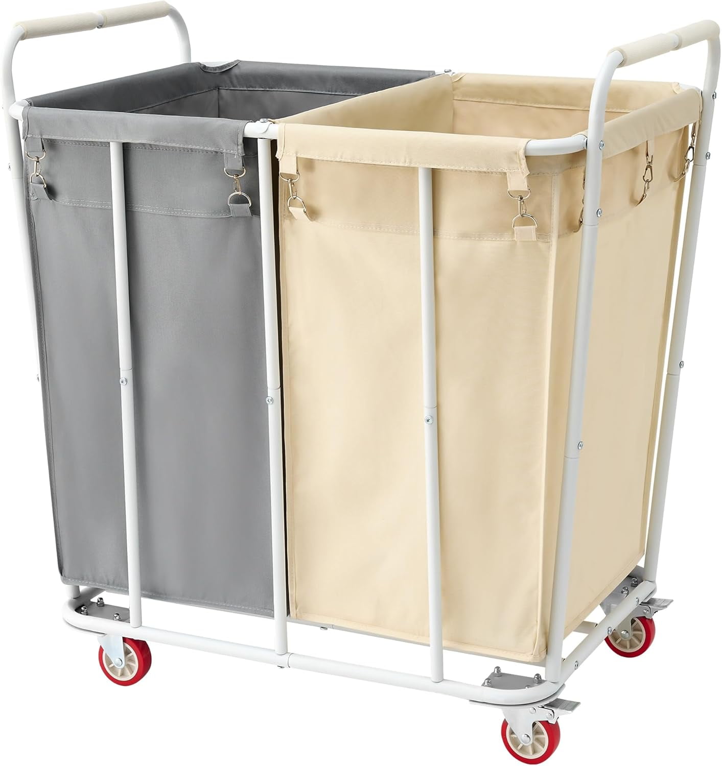2 Section Laundry Sorter Cart, 400L Rolling Laundry Hamper with Wheels ...
