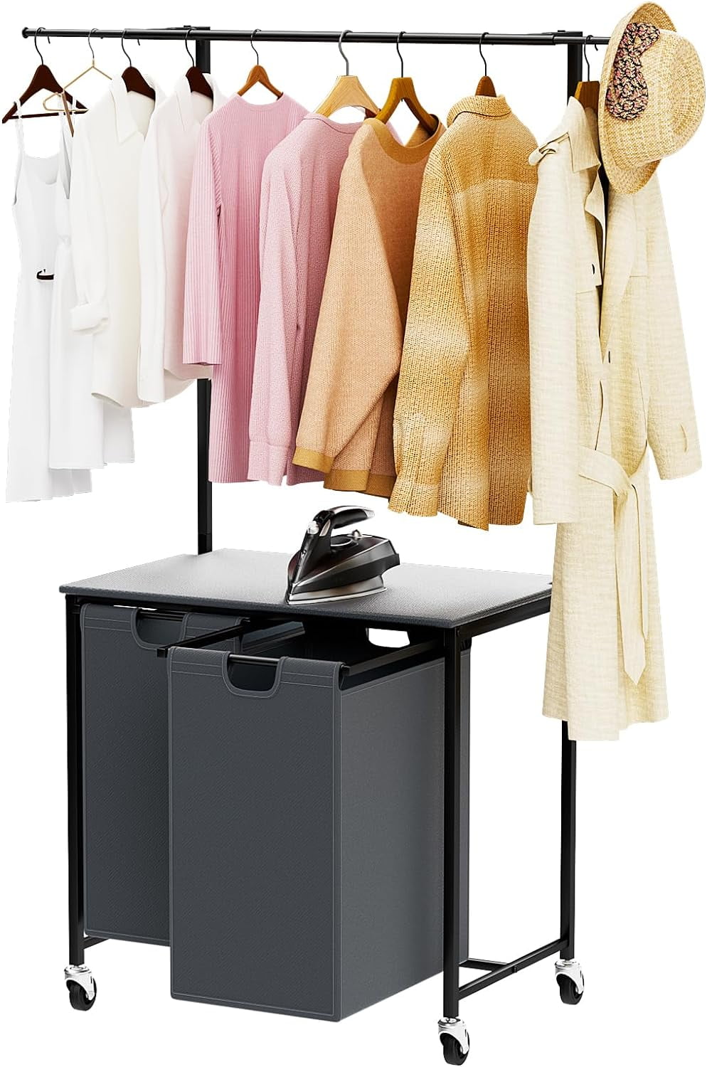 2 Section Laundry Sorter Extendable Garment Hanging Bar Rack Foldable ...