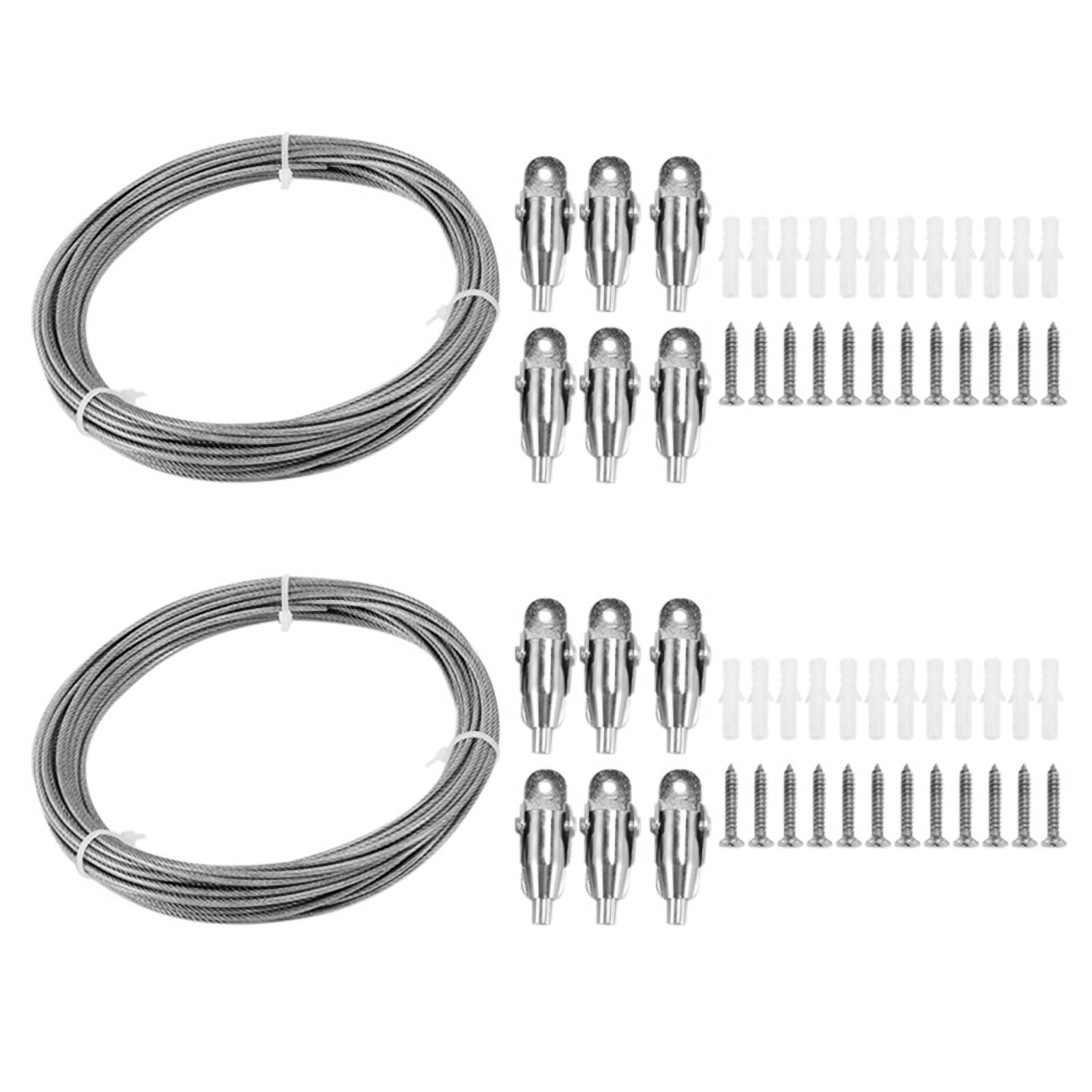 2 Set 10M Stainless Steel Wire Rope Coated Cable Adjustable Curtain ...