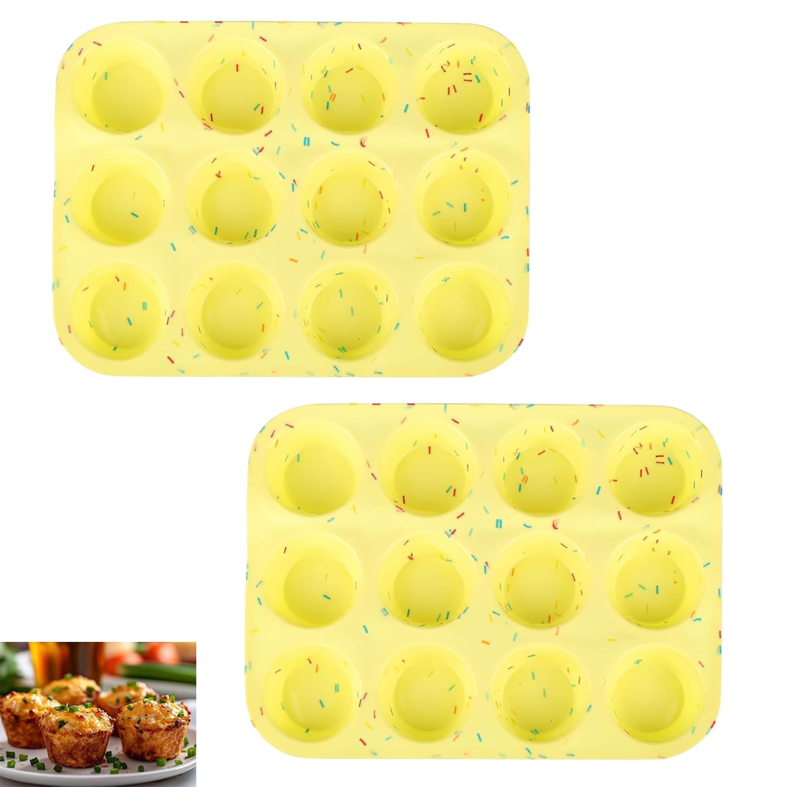 2-Set 12-Cavity Silicone Cupcake Molds – Flexible Cake Pans ...