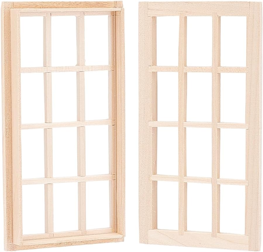2 Set 2 Sets Mini Windows for Crafts 5.2×2.8×0.5" Miniature Furniture ...