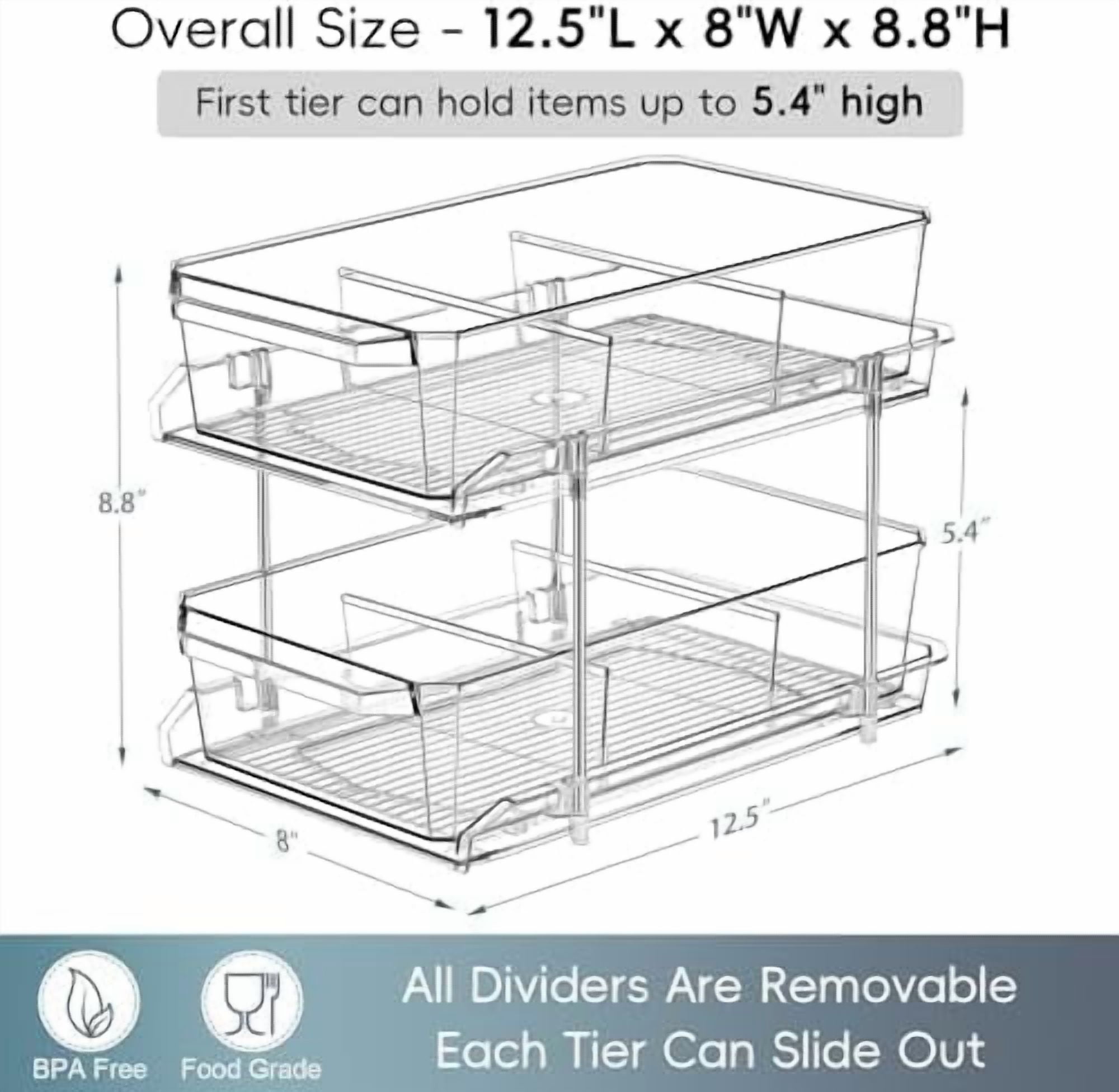 2 Set, 2 Tier Clear Organizer with Dividers for Cabinet, Shlef, Counter ...