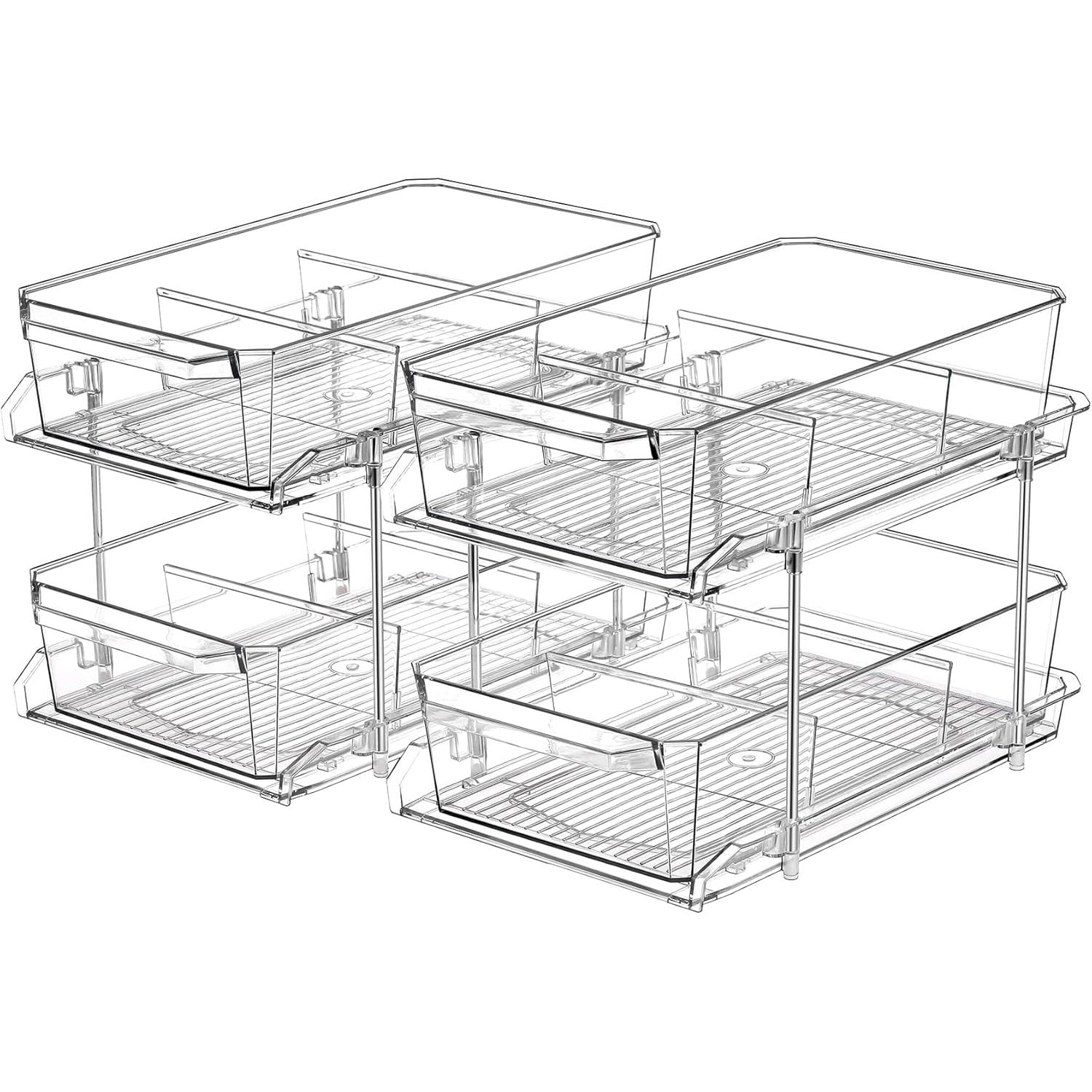 2 Set, 2 Tier Clear Organizer with Dividers for Cabinet, Shlef, Counter ...