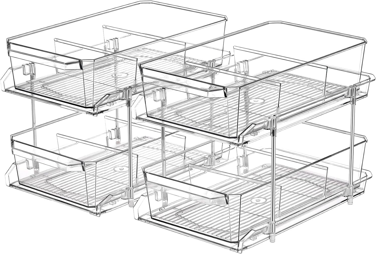 2 Set, 2 Tier Clear Organizer with Dividers for Cabinet, Shlef, Counter ...